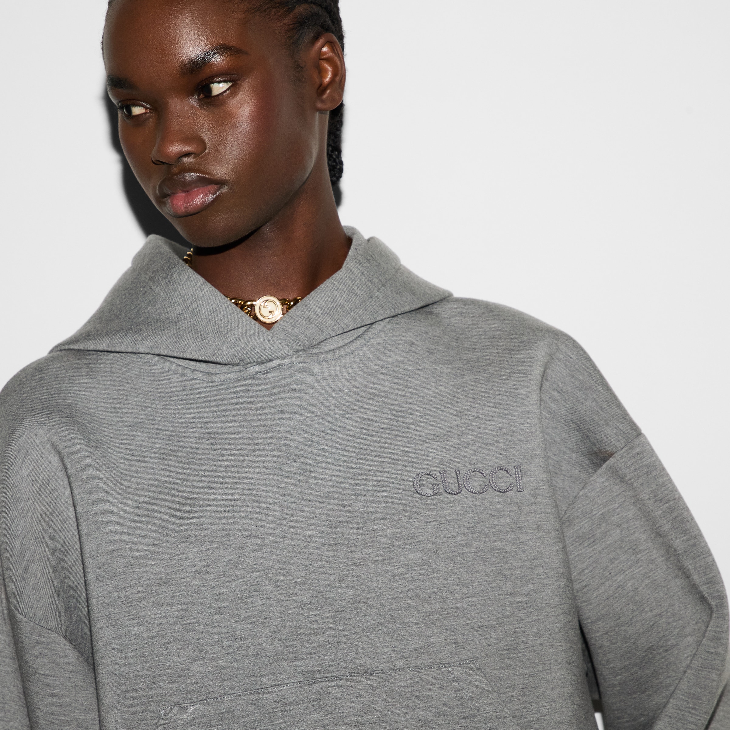 Viscose jersey hooded sweatshirt in grey | GUCCI® US