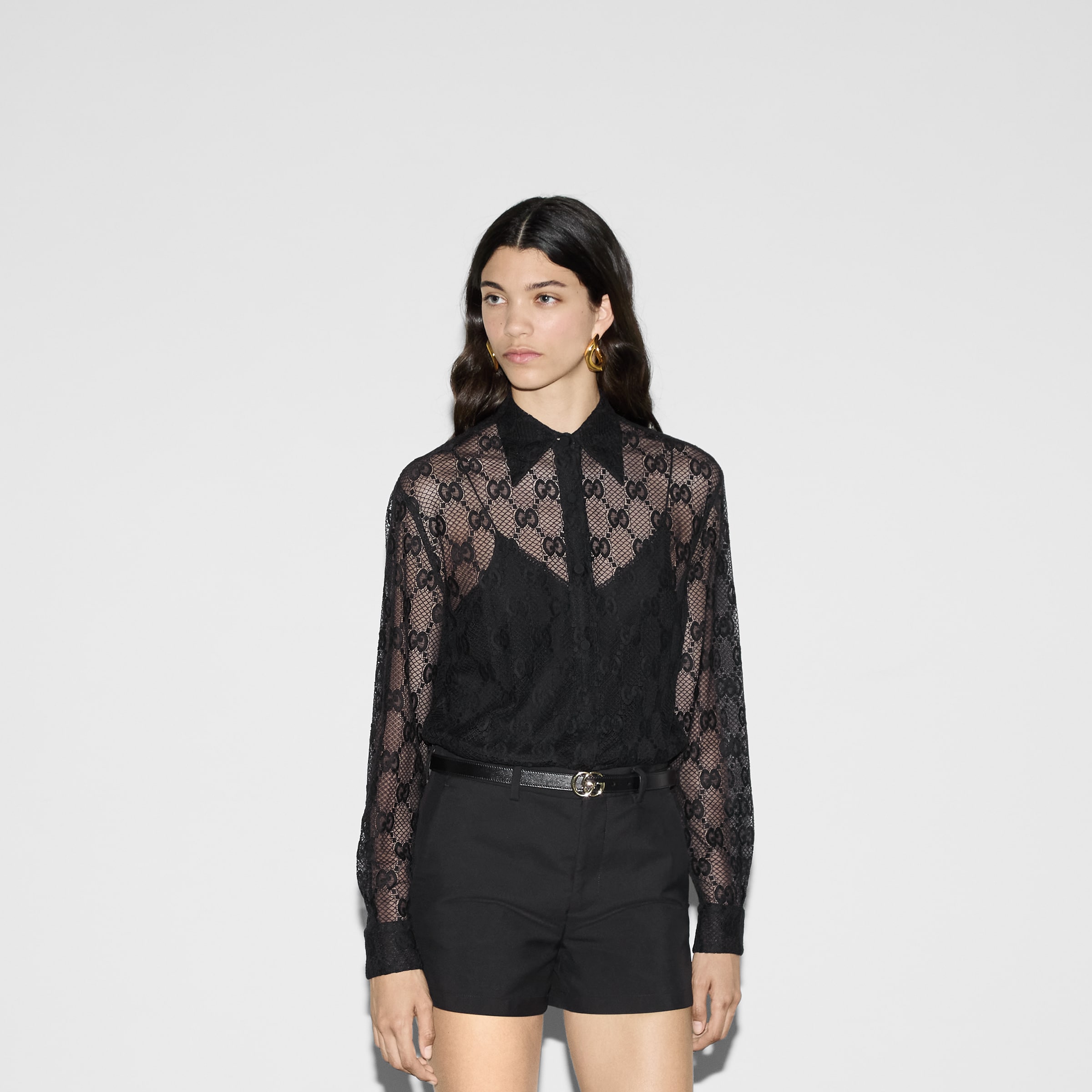 Gucci lace collared shirt in black | GUCCI® US