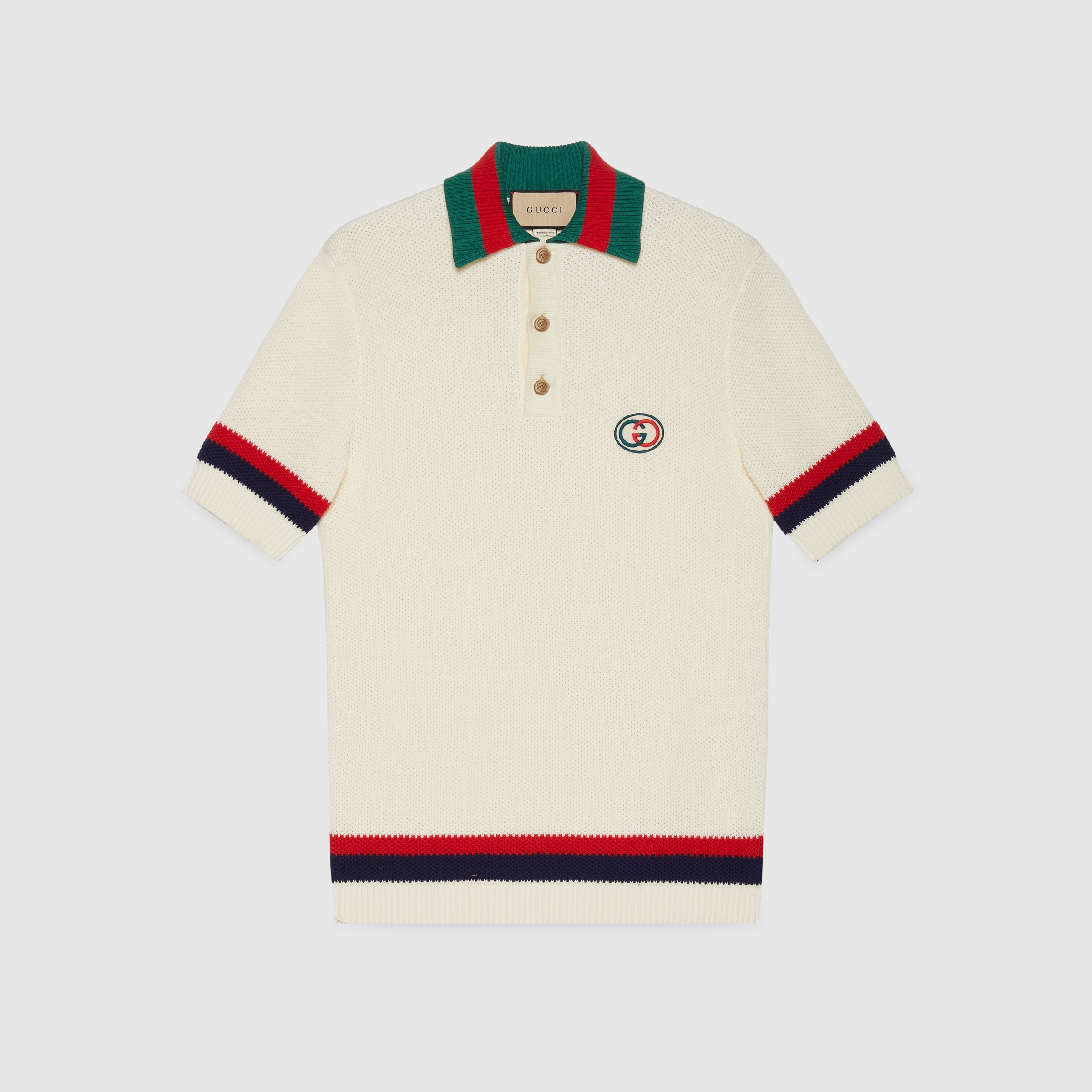 Poloshirt aus Baumwollstrick mit Web in elfenbein | GUCCI® DE