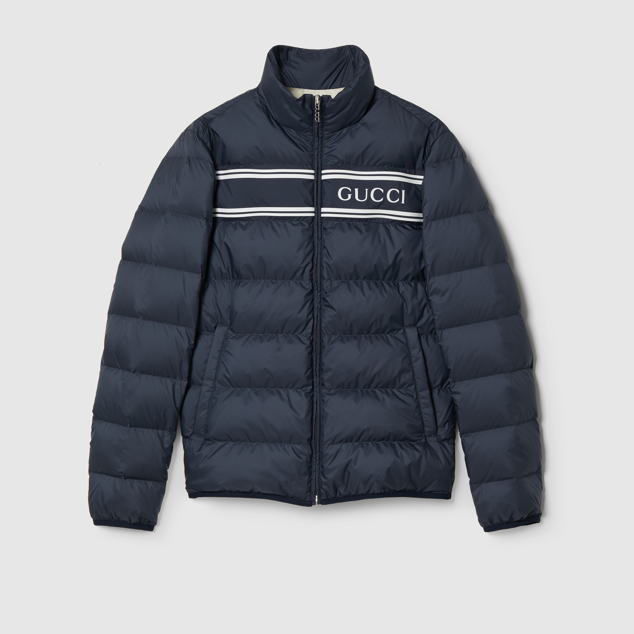 Nylon puffer jacket in navy | GUCCI® UK