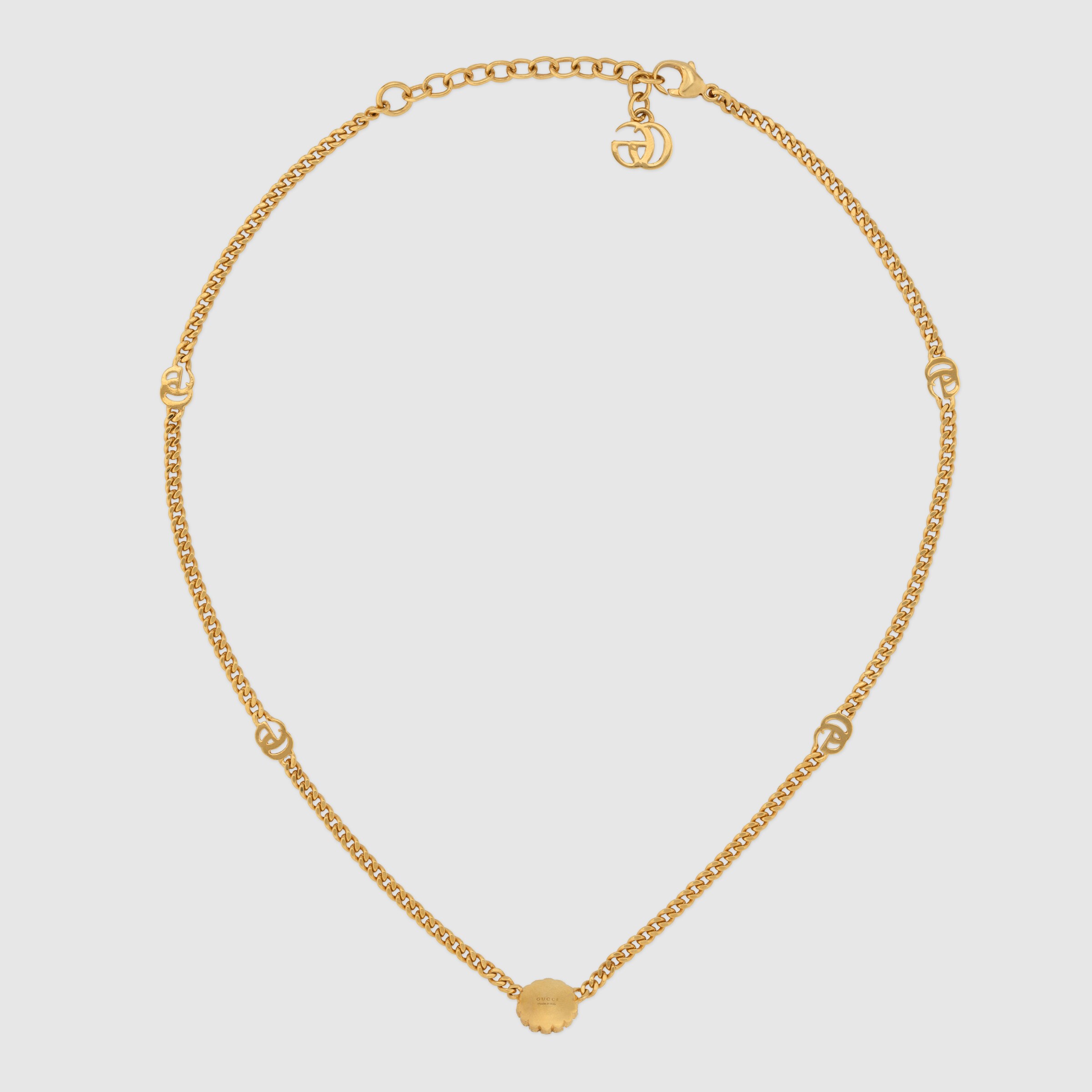 GG Marmont Double G flower necklace in gold-toned metal | GUCCI® US