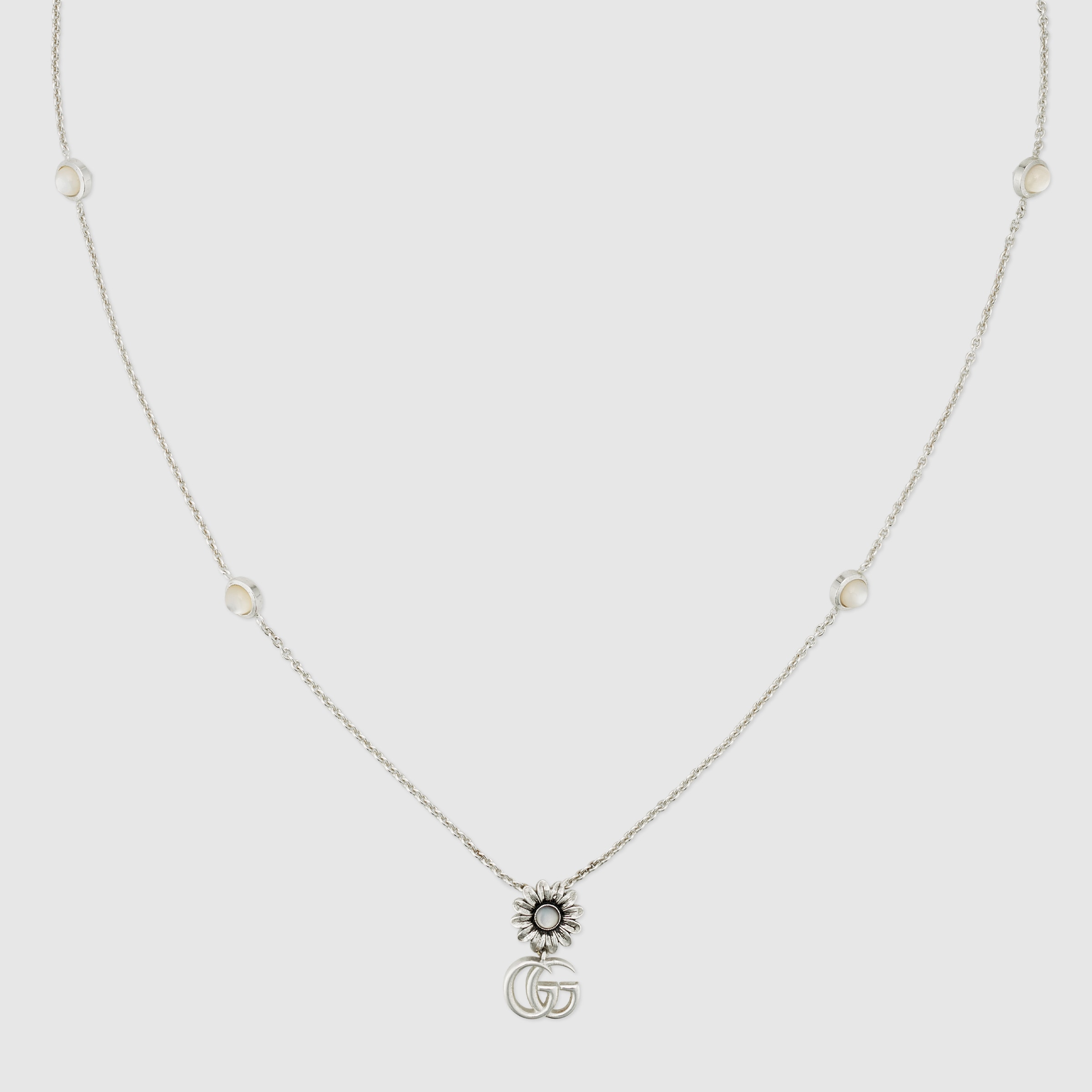 GG Marmont mother of pearl necklace in 925 sterling silver | GUCCI® US
