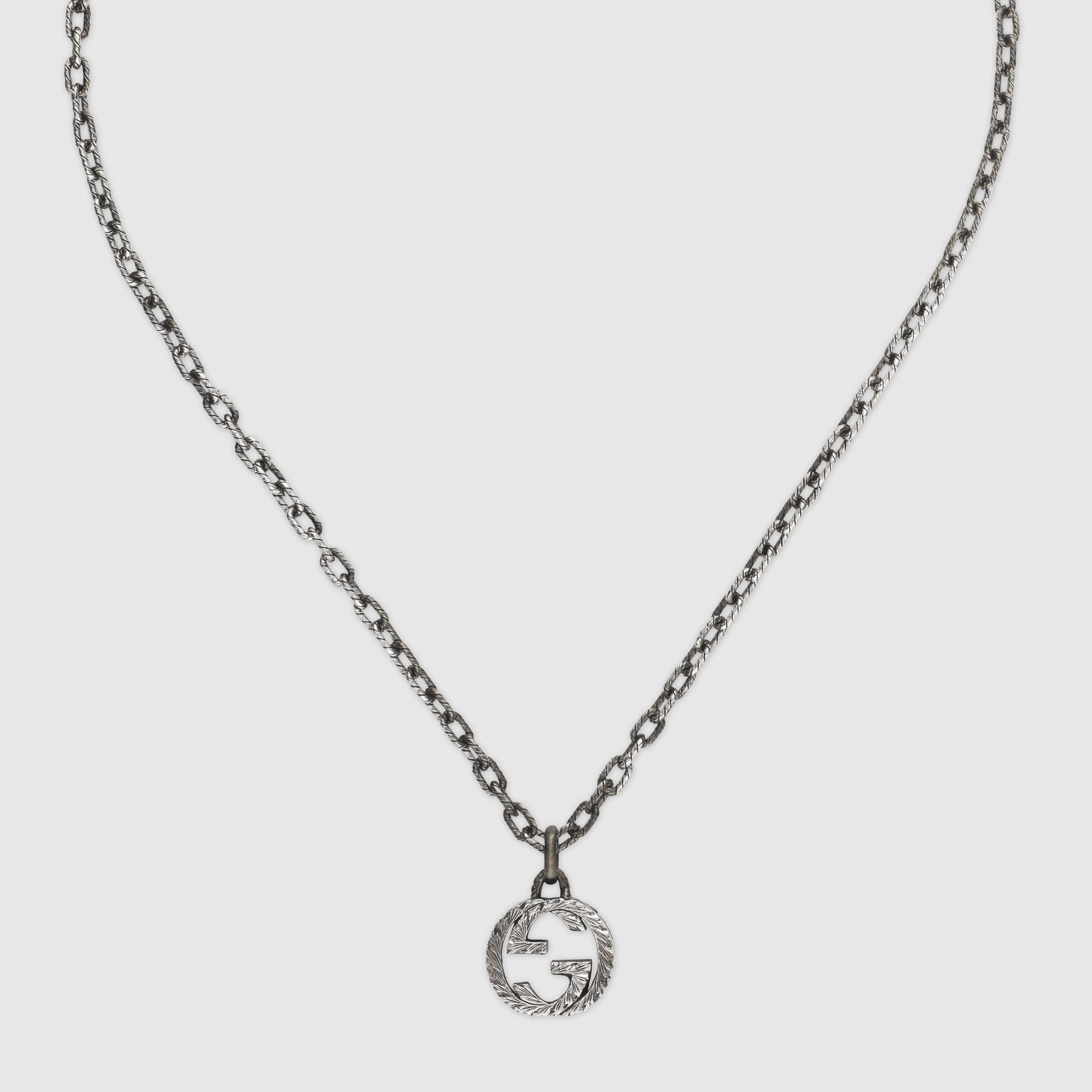 925 Sterling Silver Interlocking G Pendant Necklace With Textured Chain ...