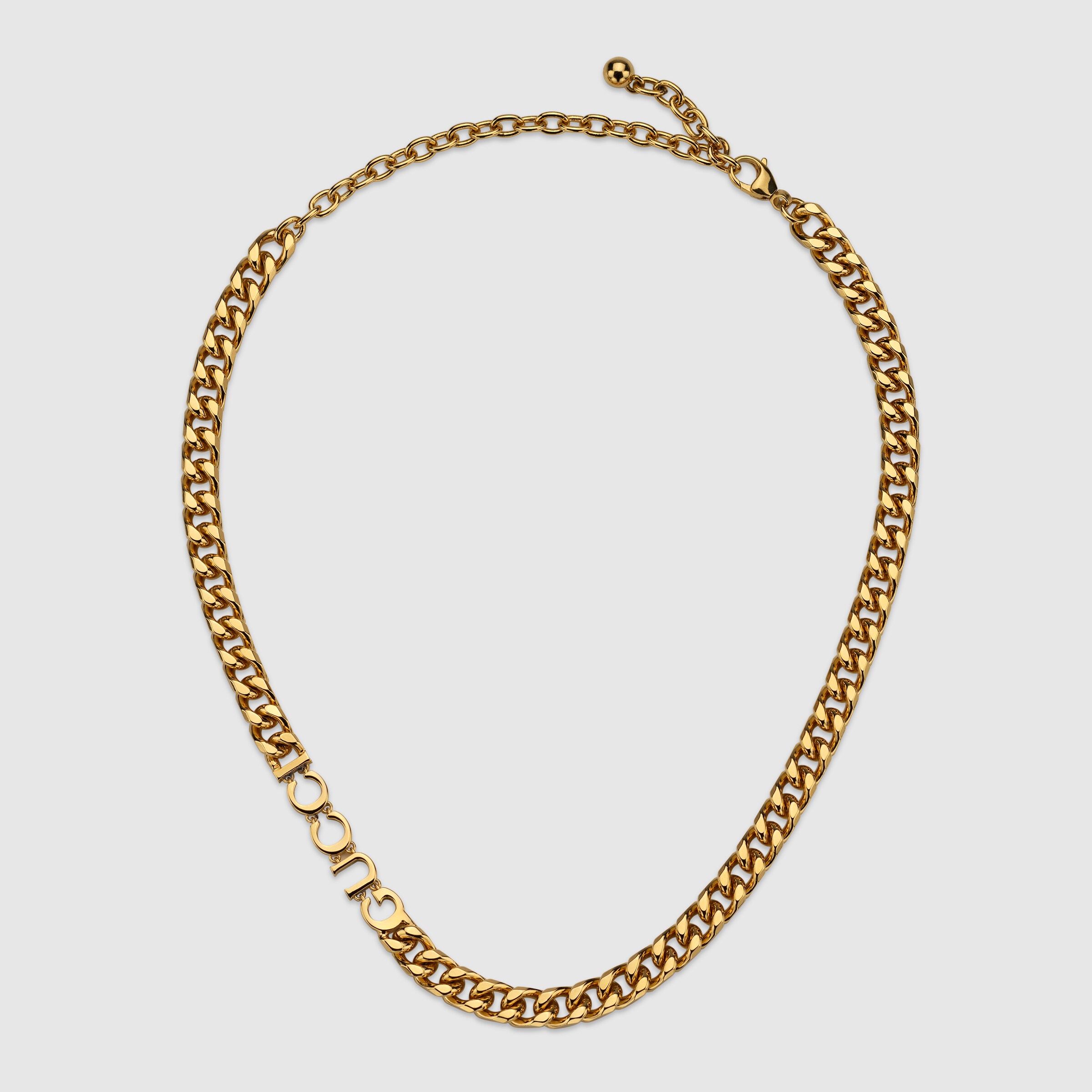 Chain necklace with Gucci script in yellow gold-toned metal | GUCCI® US