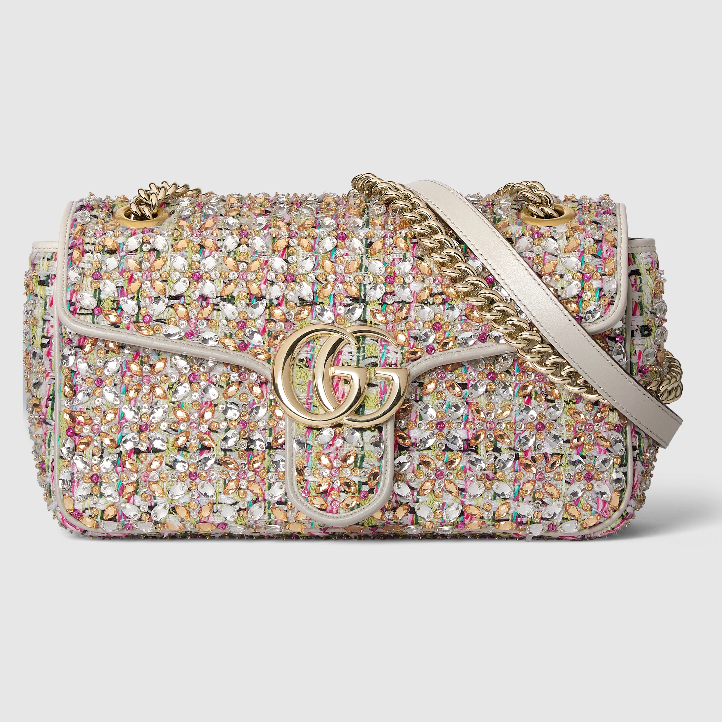 GG Marmont small shoulder bag in oatmeal tweed | GUCCI® Australia