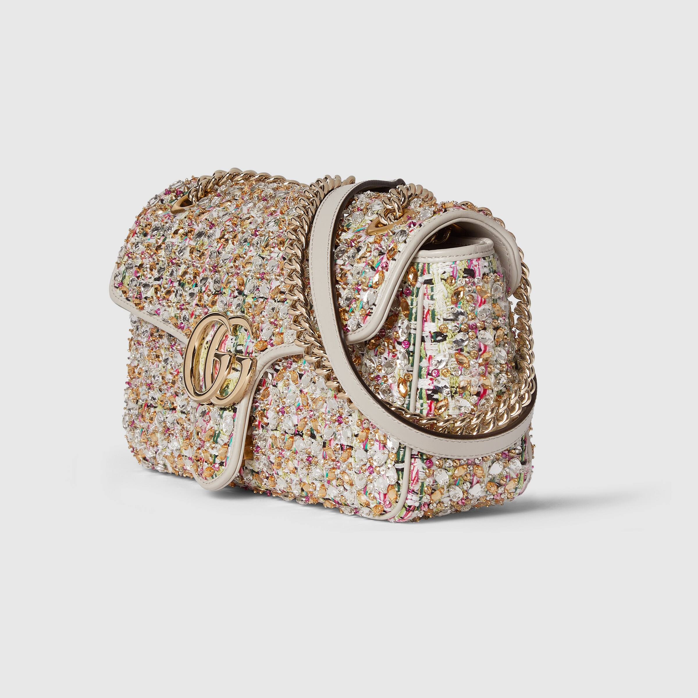 GG Marmont small shoulder bag in oatmeal tweed | GUCCI® Australia
