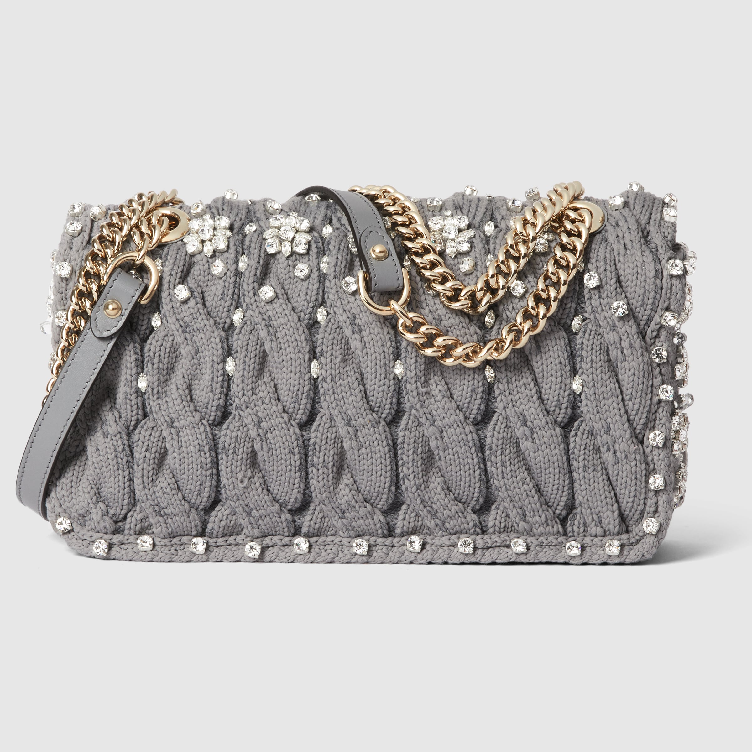 GG Marmont crystals medium shoulder bag in grey wool | GUCCI® UK