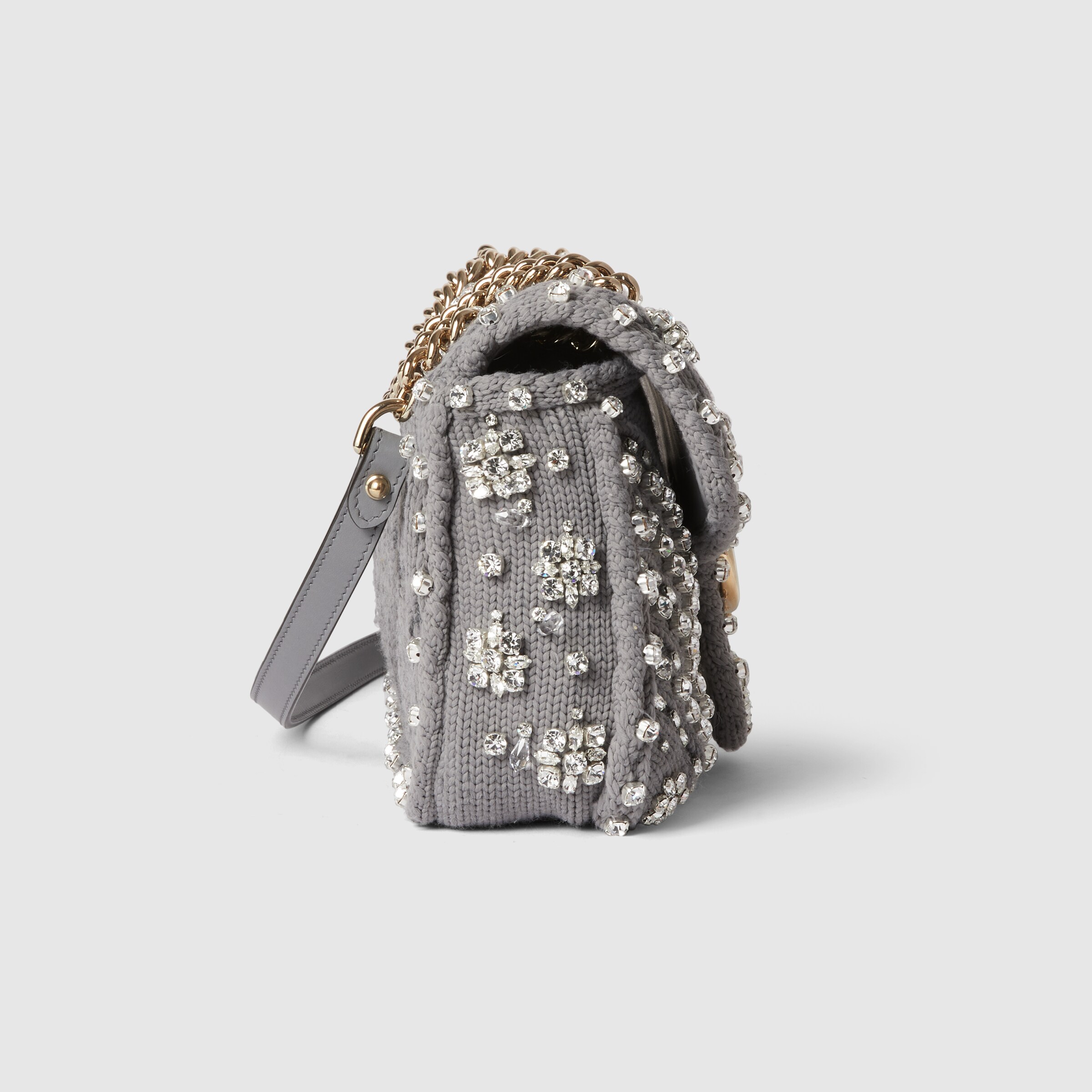 GG Marmont crystals medium shoulder bag in grey wool | GUCCI® UK
