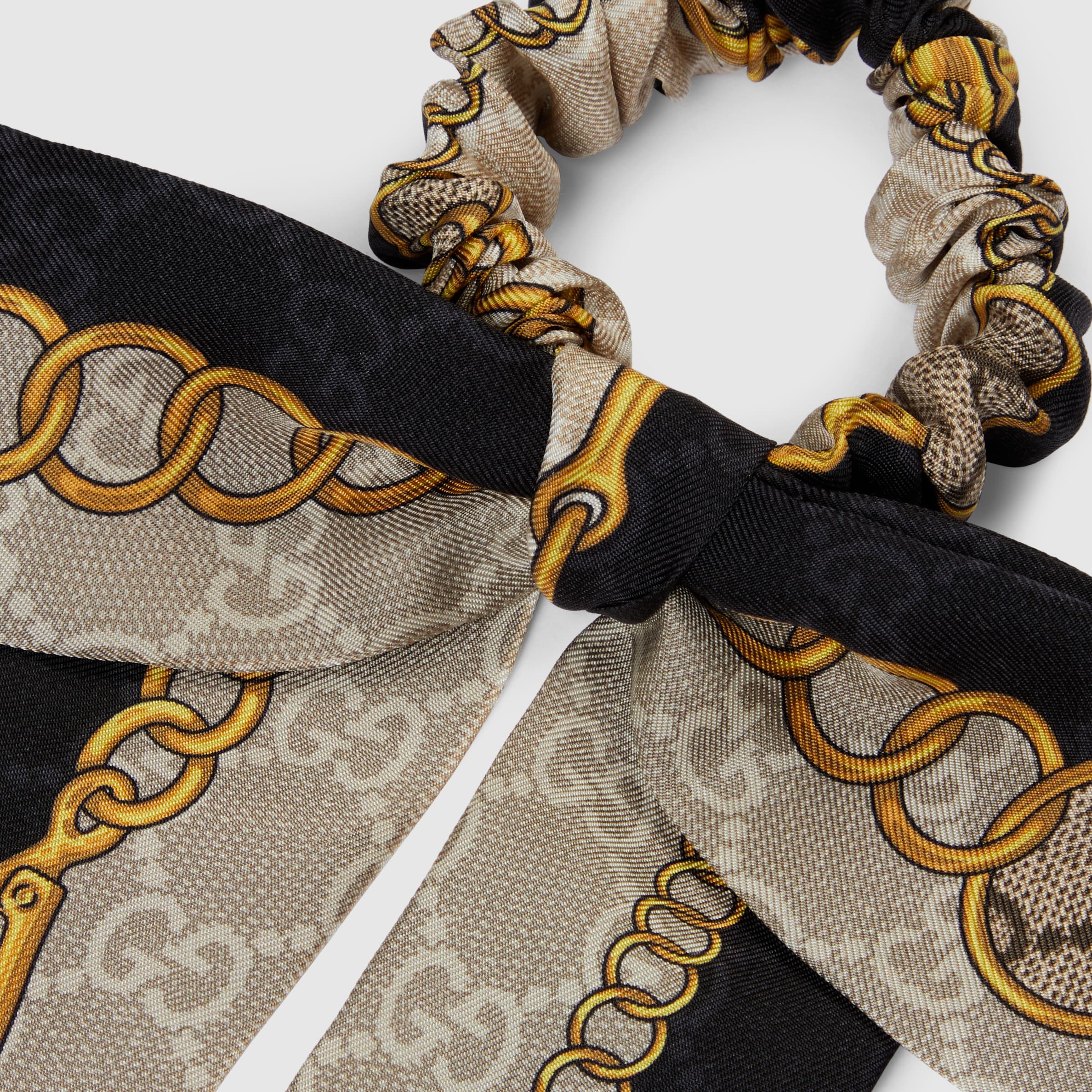 GG Gucci chain silk scrunchie in beige and black | GUCCI® US
