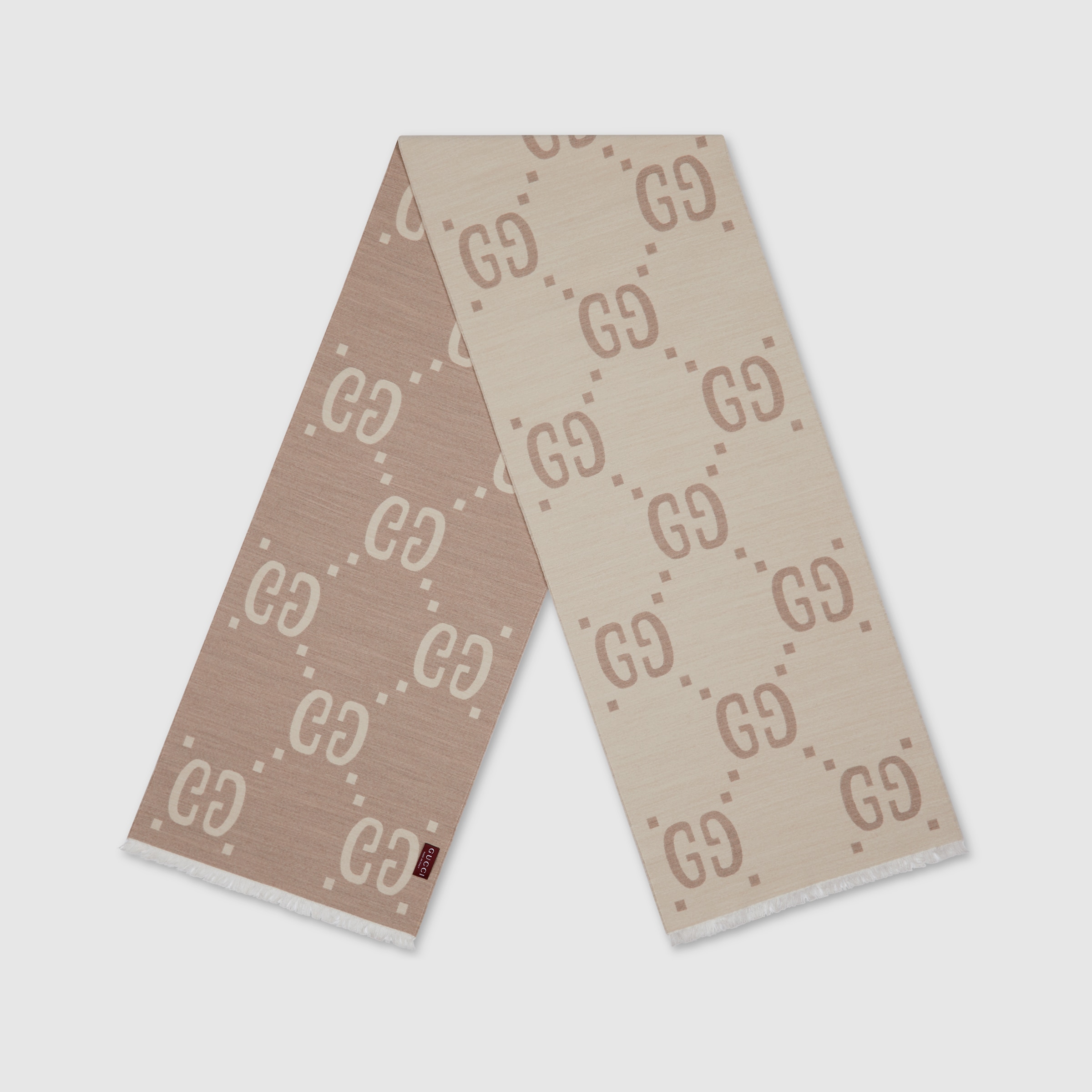 GG jacquard wool silk scarf in ivory and beige | GUCCI® Australia
