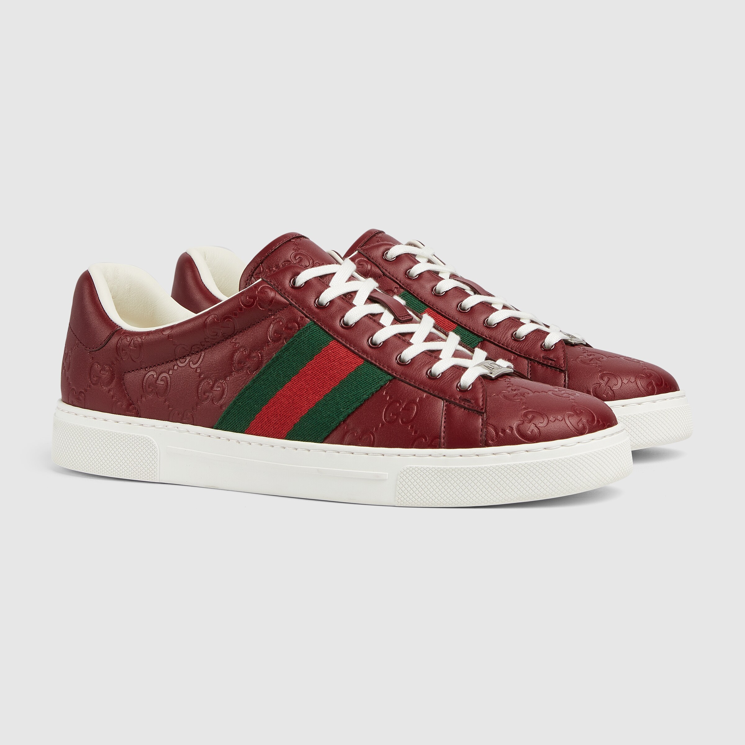 Men's Gucci Ace trainer with Web in Rosso Ancora leather | GUCCI® UK