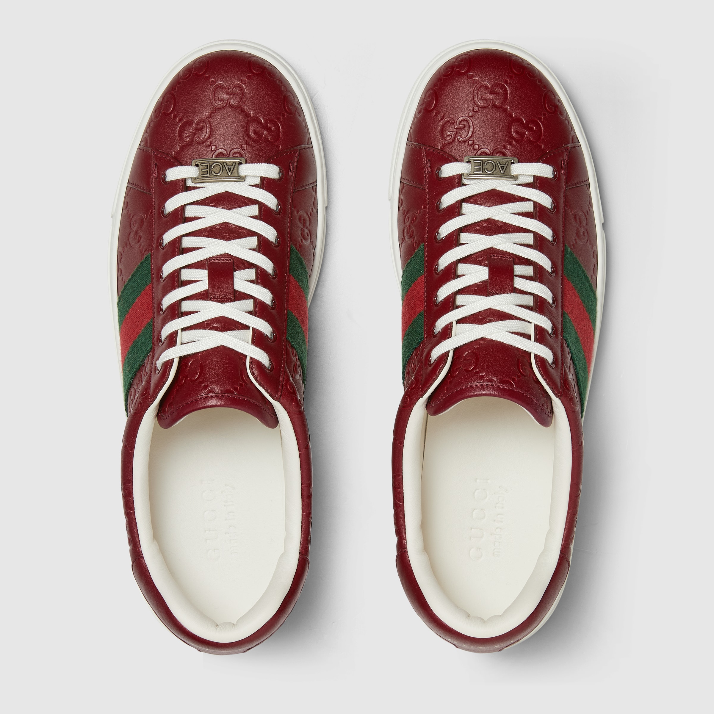 Men's Gucci Ace trainer with Web in Rosso Ancora leather | GUCCI® UK
