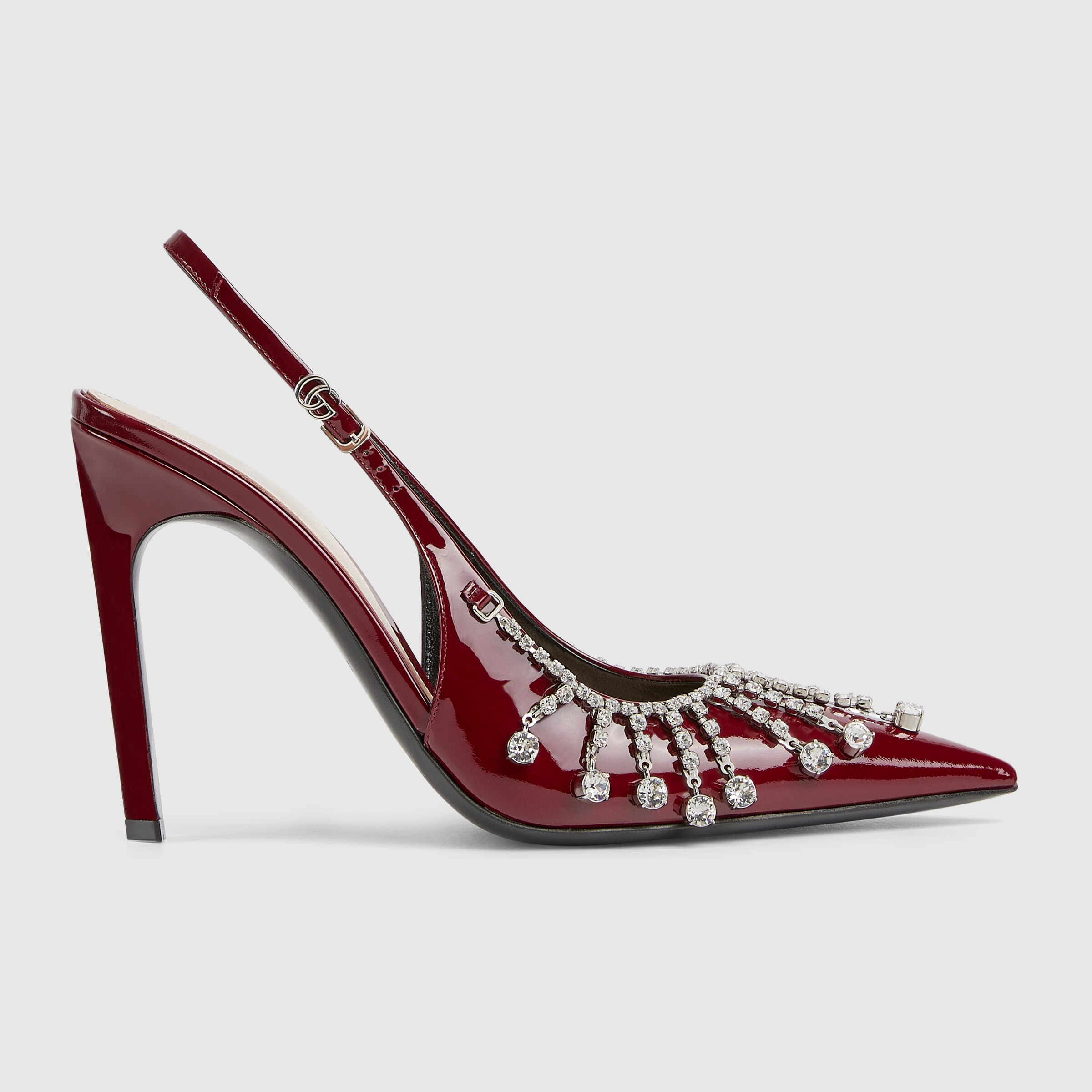 Escarpins avec chaîne en cristaux pour femme en cuir verni rouge Rosso ...