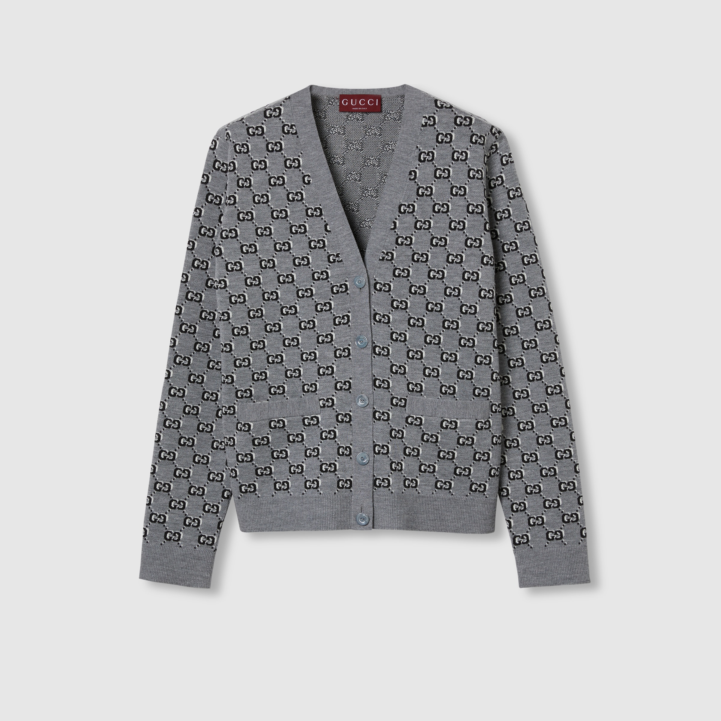 Wool jacquard cardigan with GG Shadow in grey and multicolor | GUCCI® US