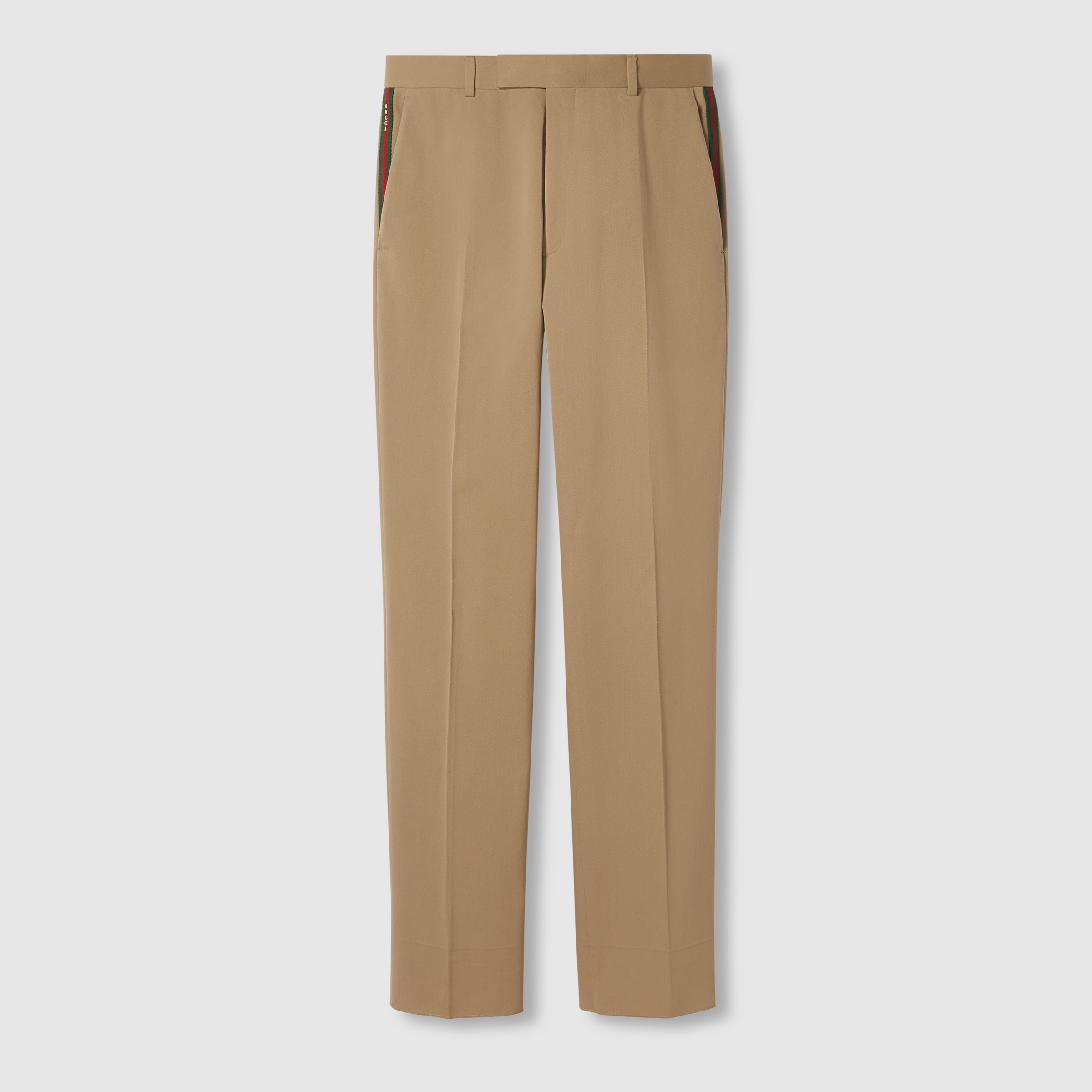 Cotton gabardine pant with Web in beige | GUCCI® US