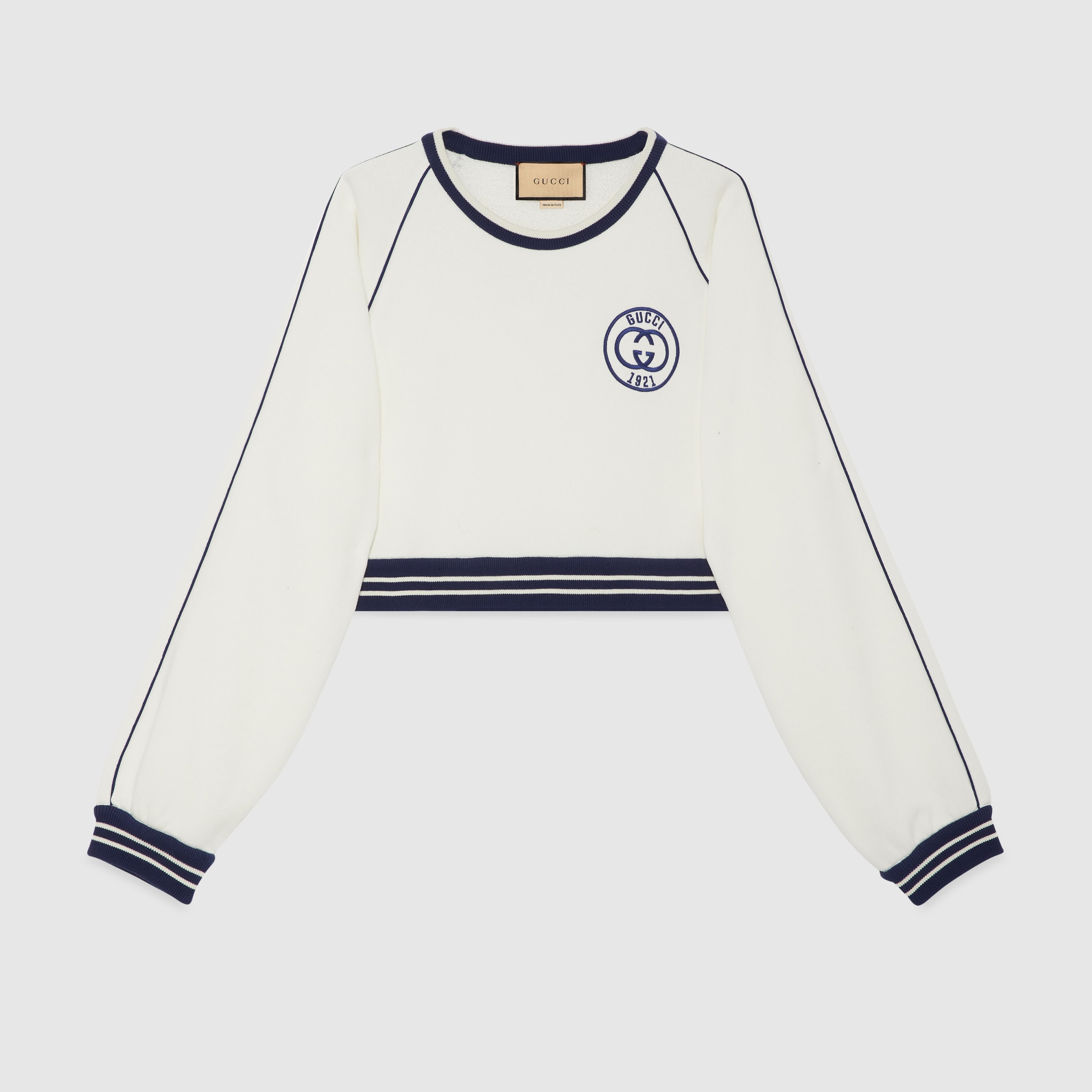 Cotton jersey sweatshirt with embroidery in off white | GUCCI® US