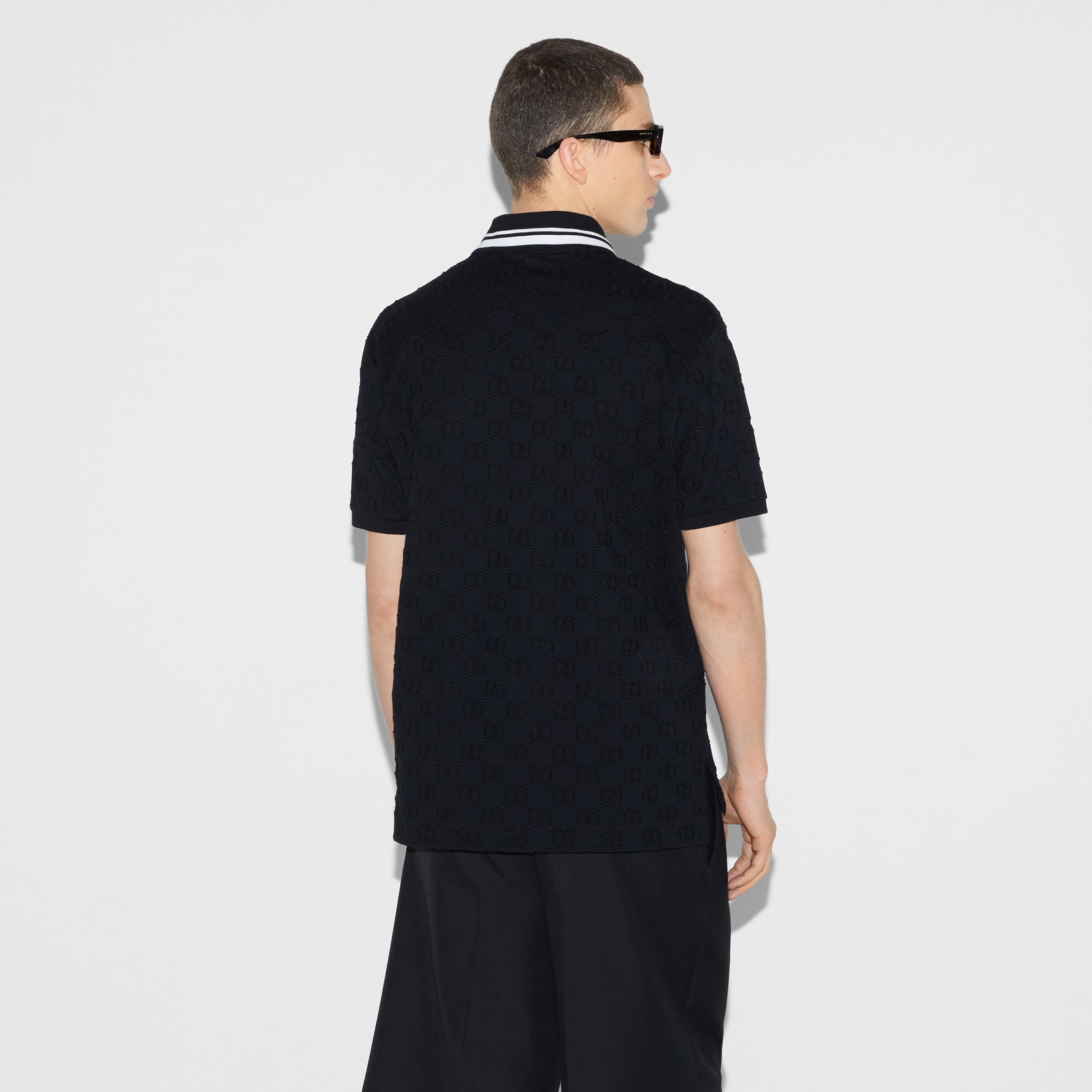 GG stretch cotton polo in black and white | GUCCI® Australia