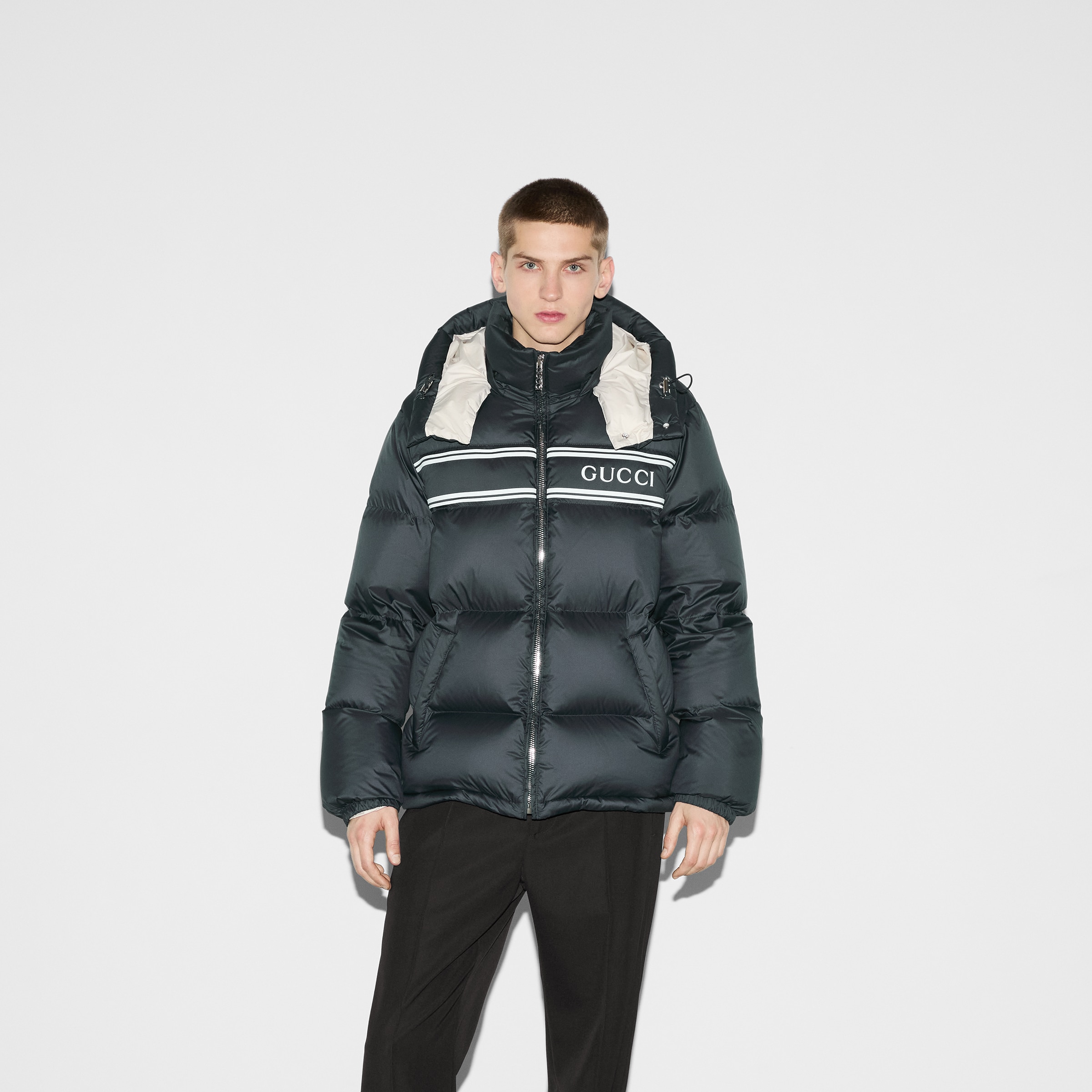 Nylon puffer jacket in navy | GUCCI® UK