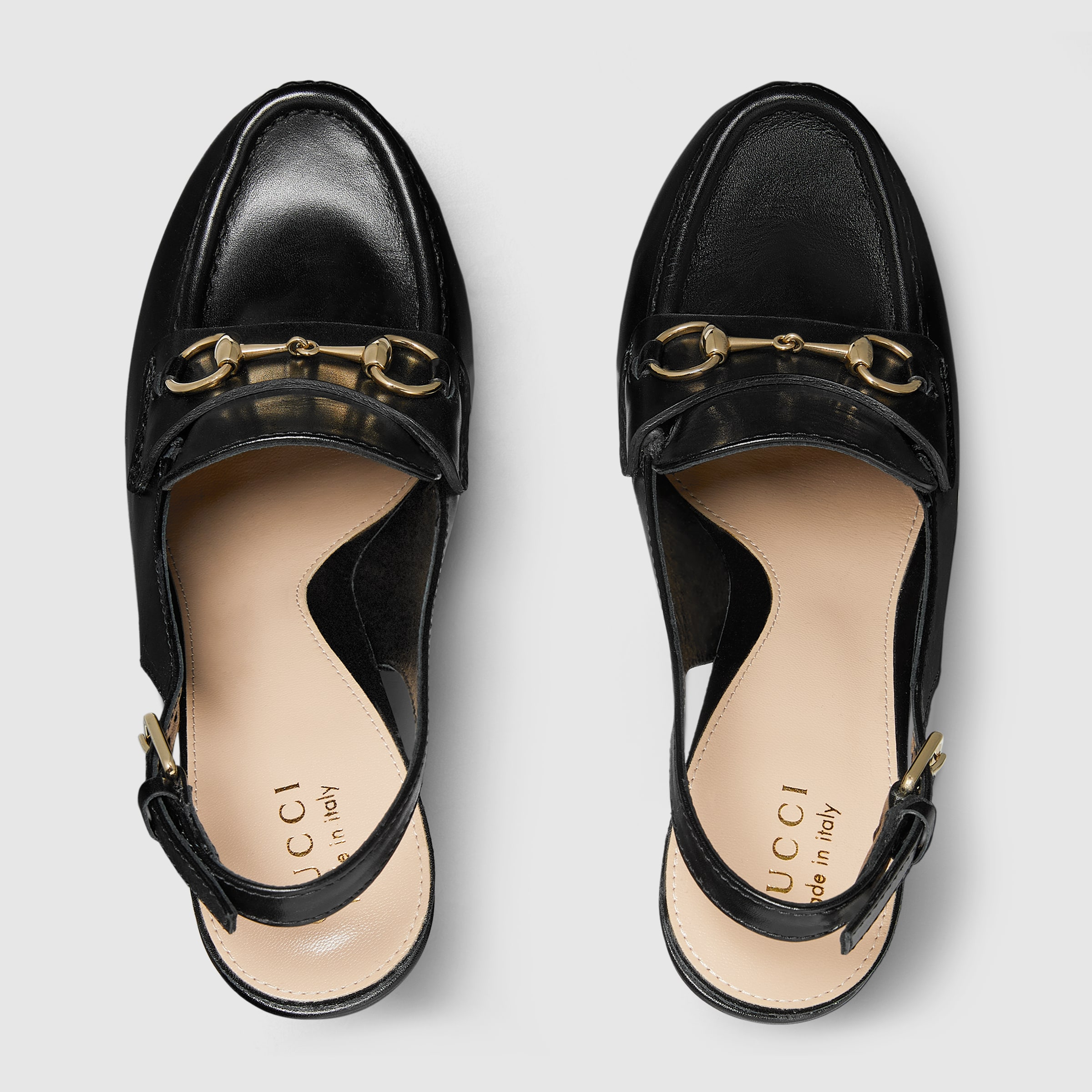 Mocassino slingback donna con plateau e Morsetto in pelle nera | GUCCI® Italia