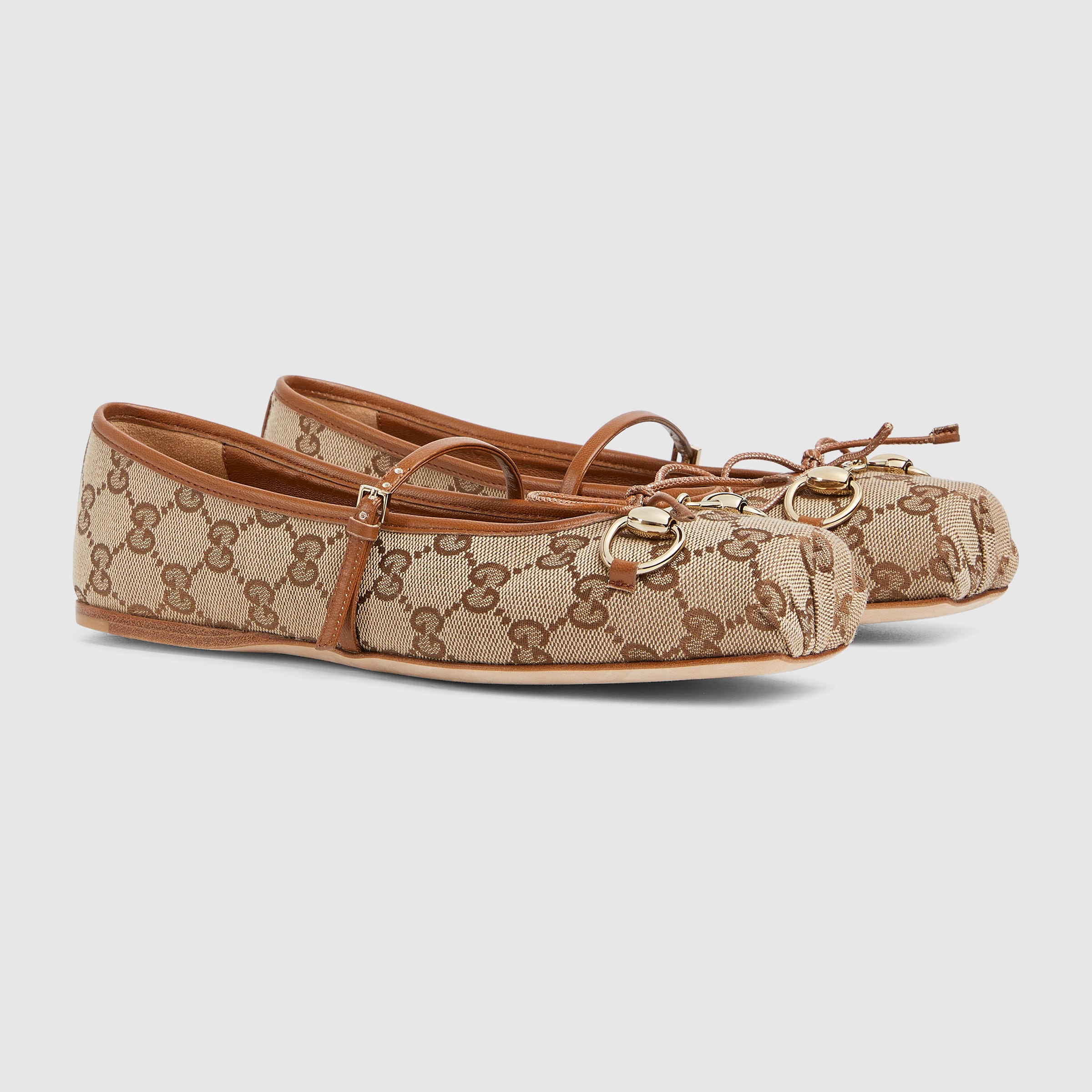 Women's Gucci Horsebit ballet flat in beige and dark brown Original GG ...