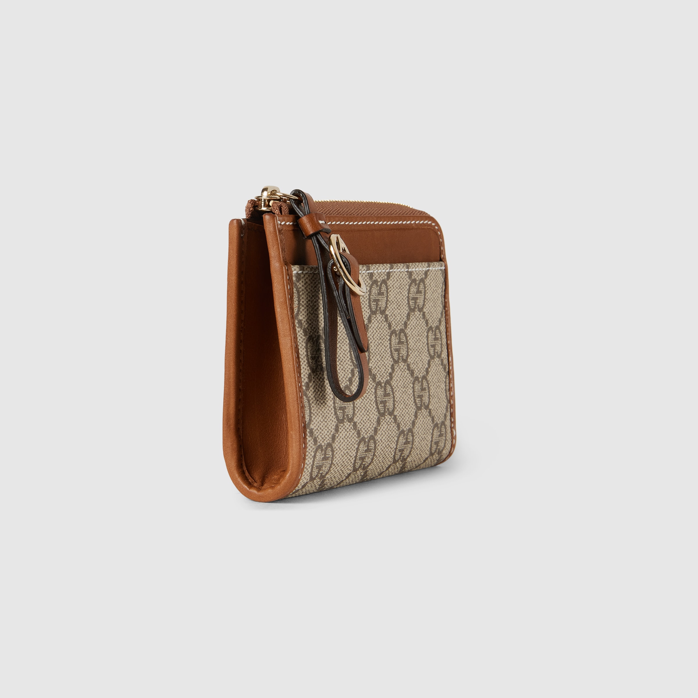 GG Emblem zip card case in beige and dark brown fabric | GUCCI® Australia