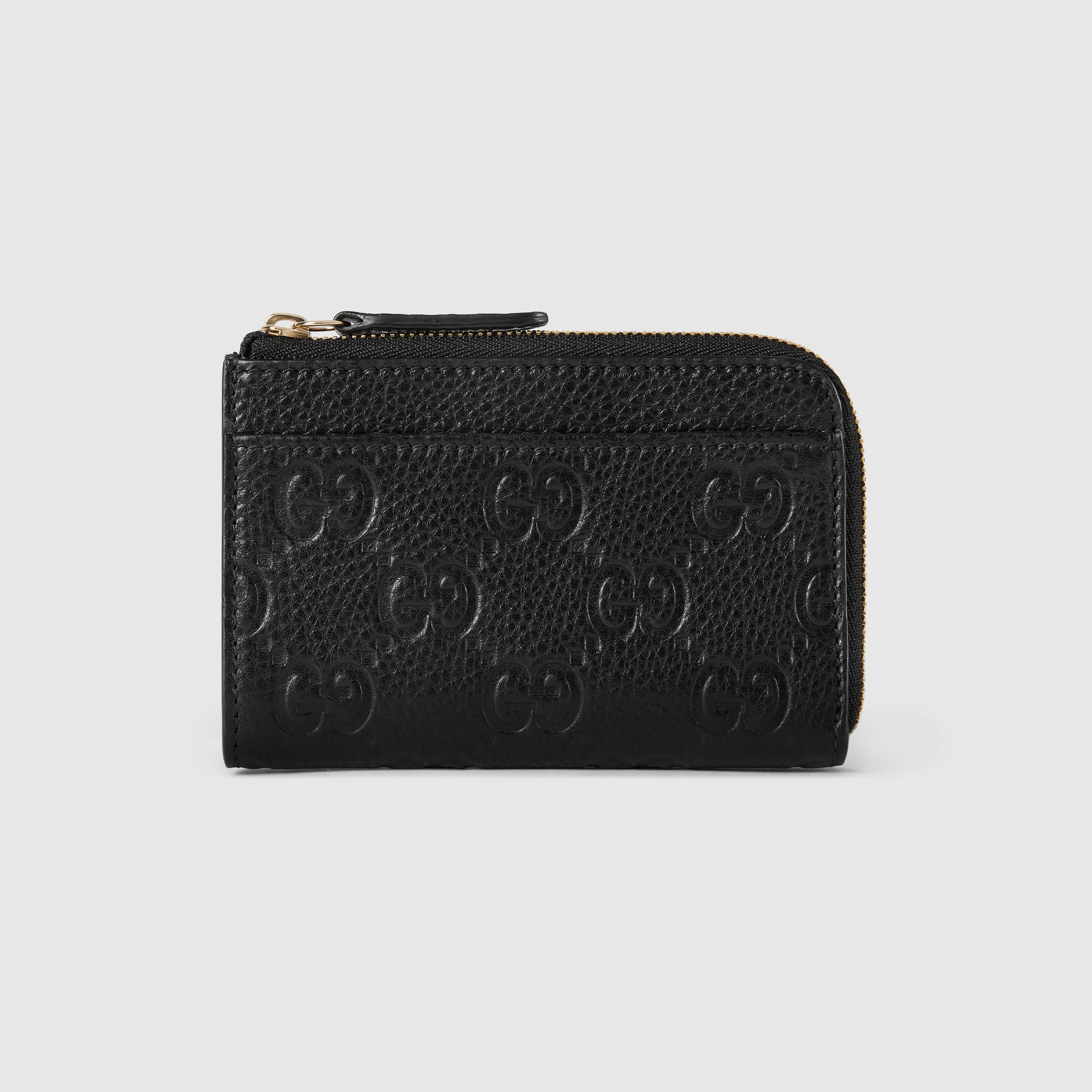 GG Emblem zip card case in black leather | GUCCI® US
