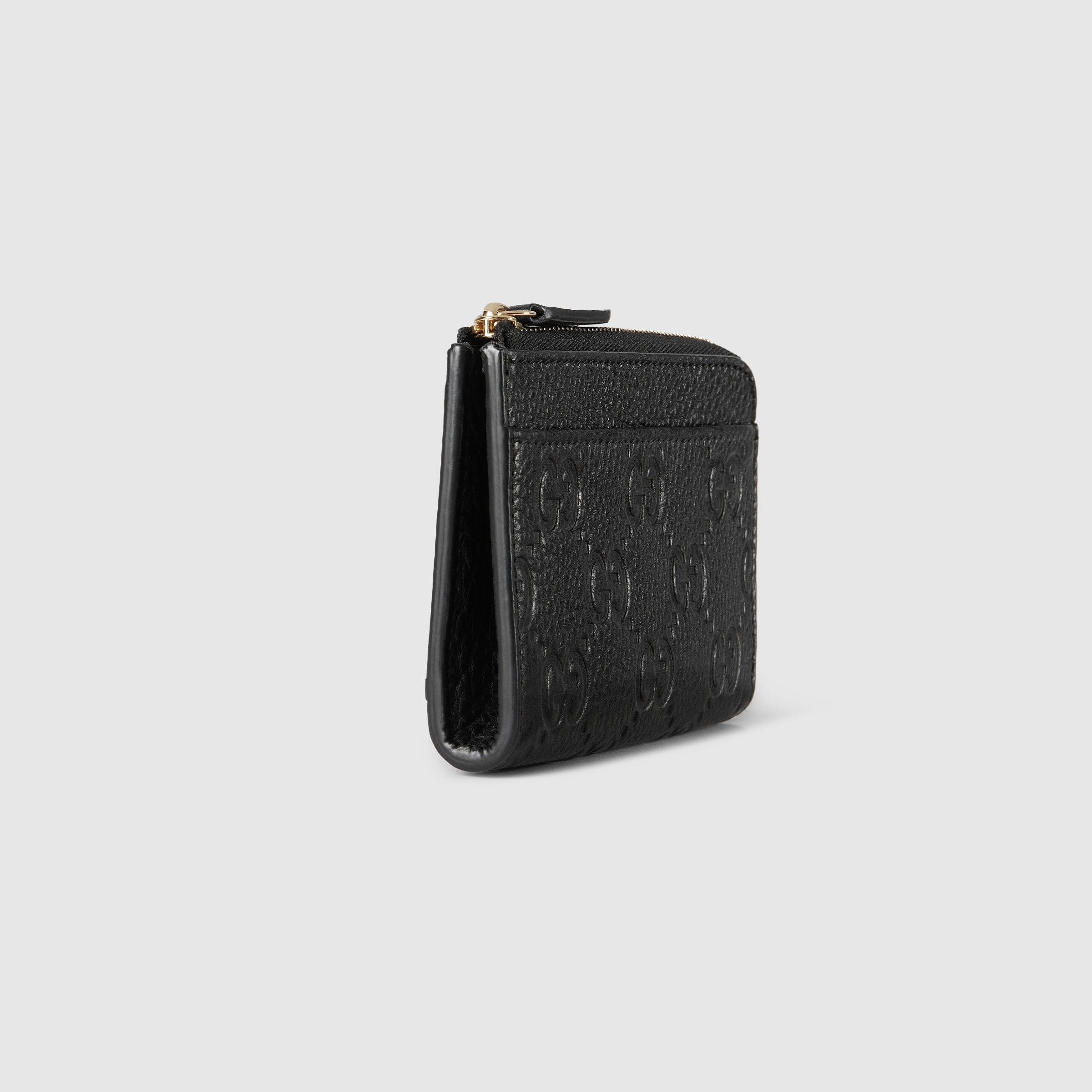 GG Emblem zip card case in black leather | GUCCI® NZ