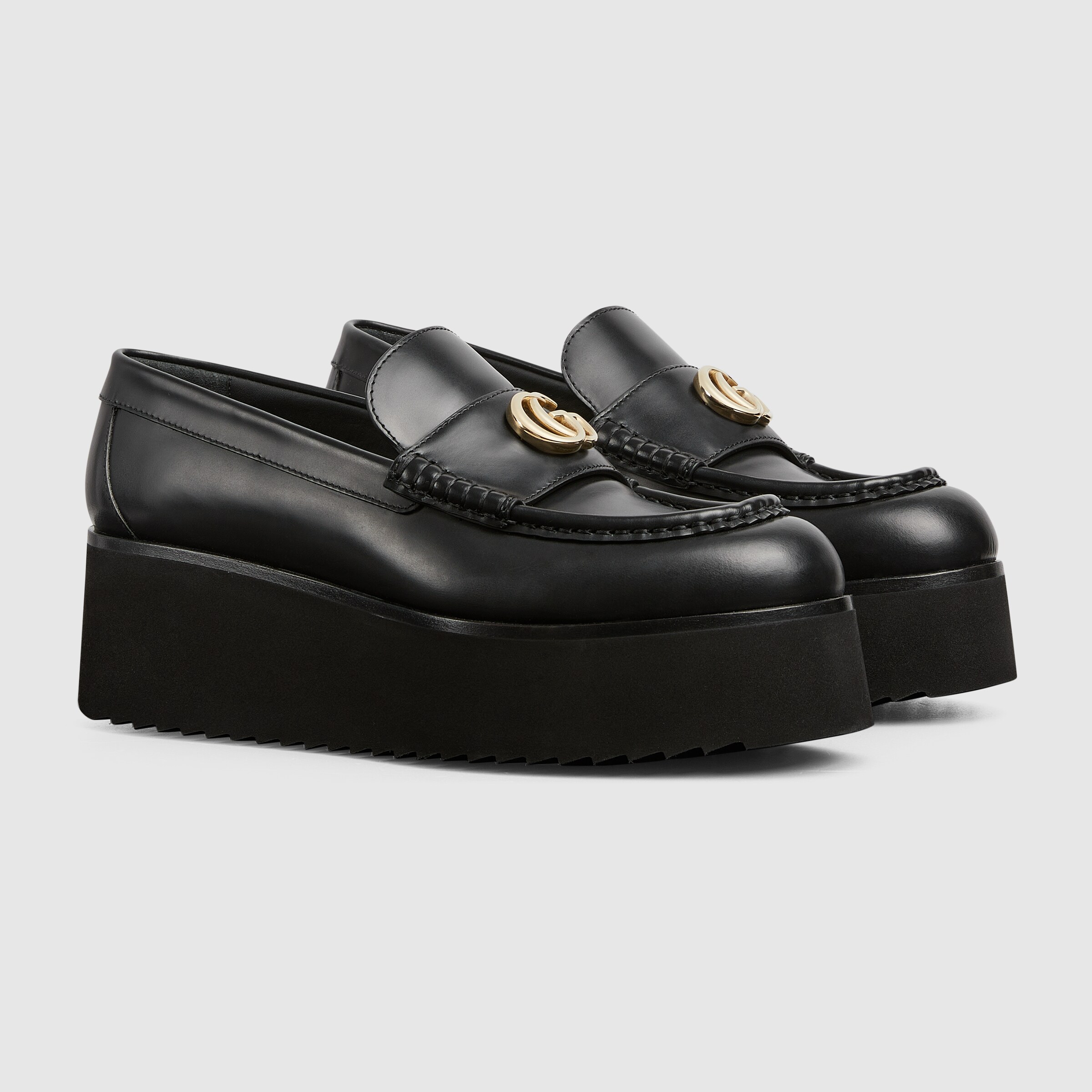 Damen-Creeper-Loafer mit Doppel G in schwarzes Leder | GUCCI® CH