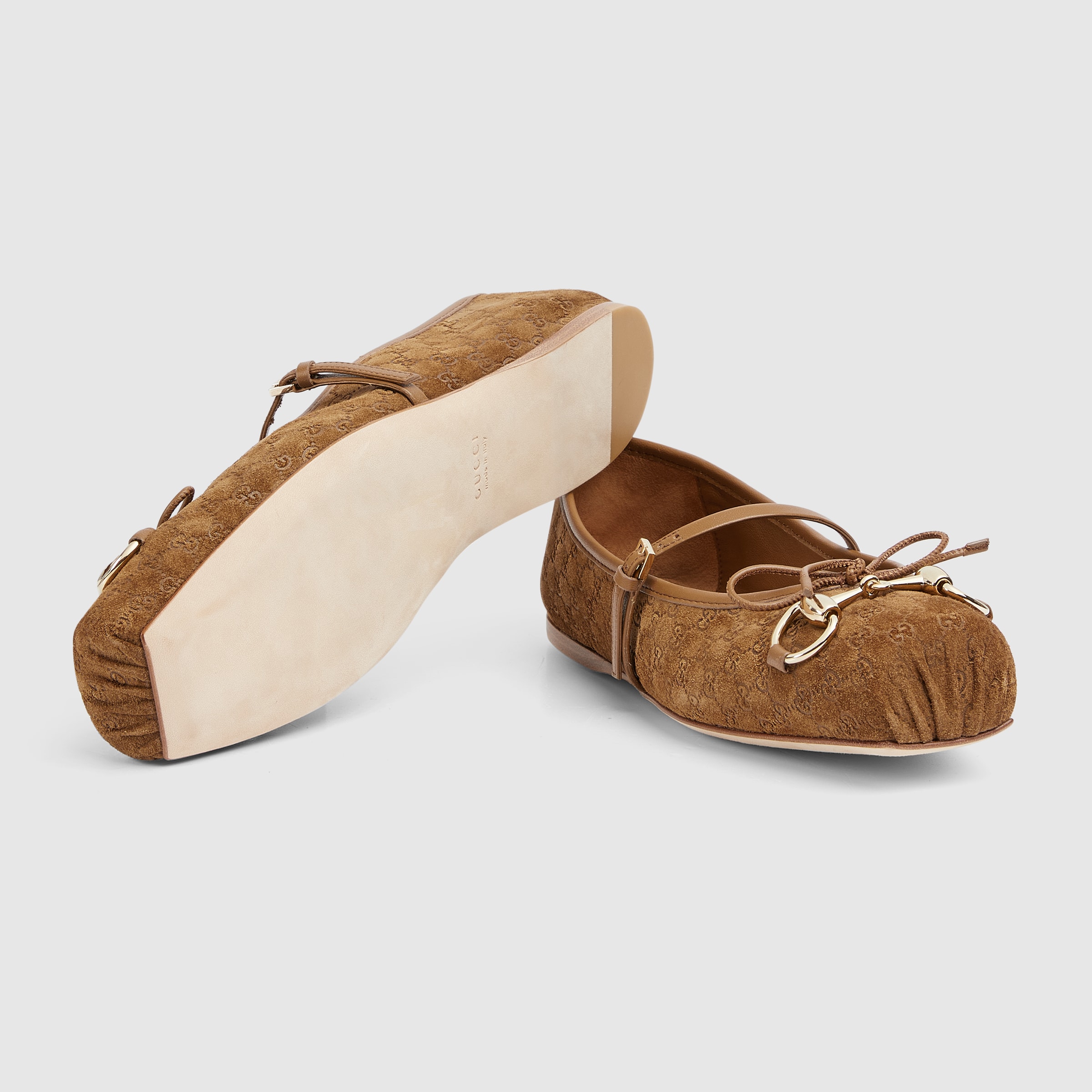 Women's Gucci Horsebit ballet flat in light brown mini GG suede | GUCCI® US