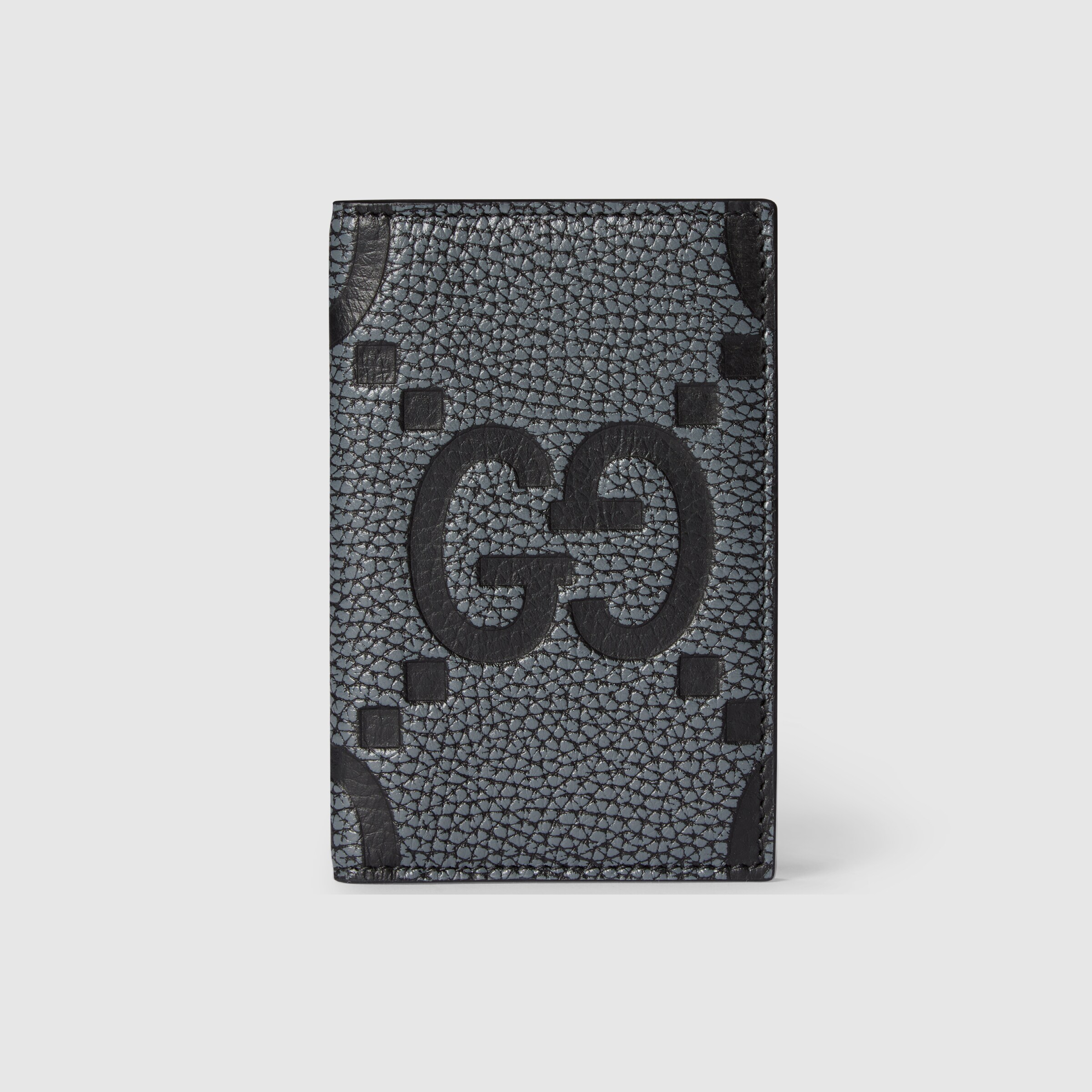 Maxi GG card case in dark grey and black leather | GUCCI® US