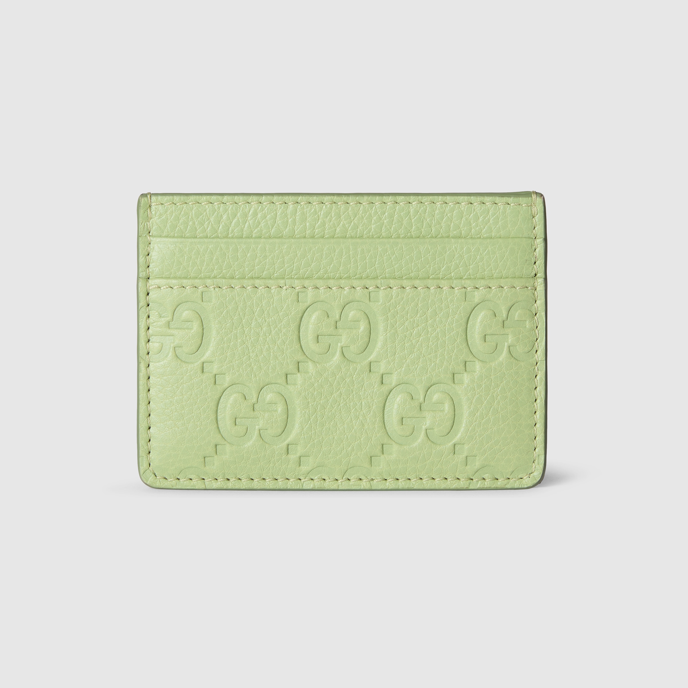 GG Emblem card case in pale green leather | GUCCI® US