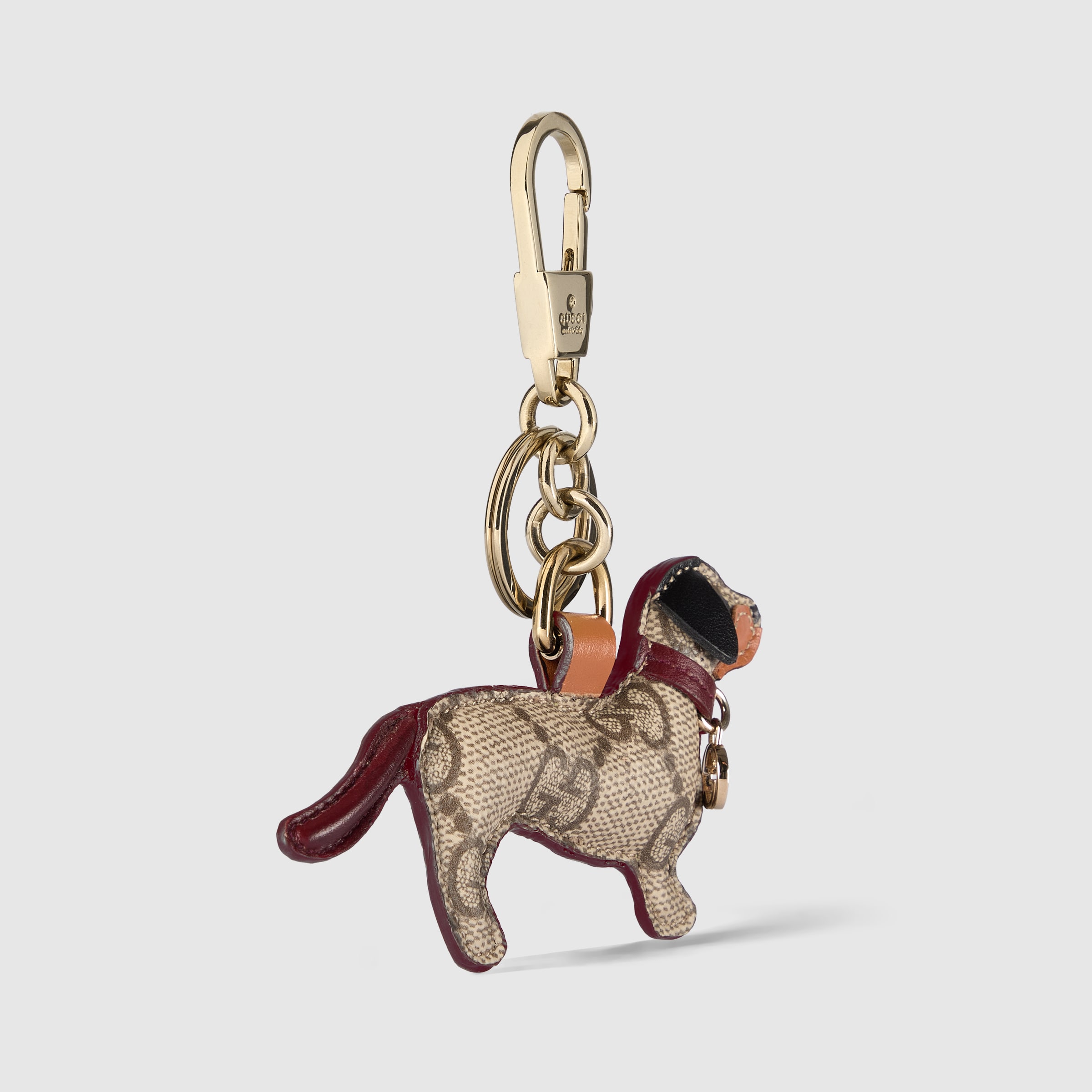 Dog-shaped keychain in beige and dark brown canvas | GUCCI® SG