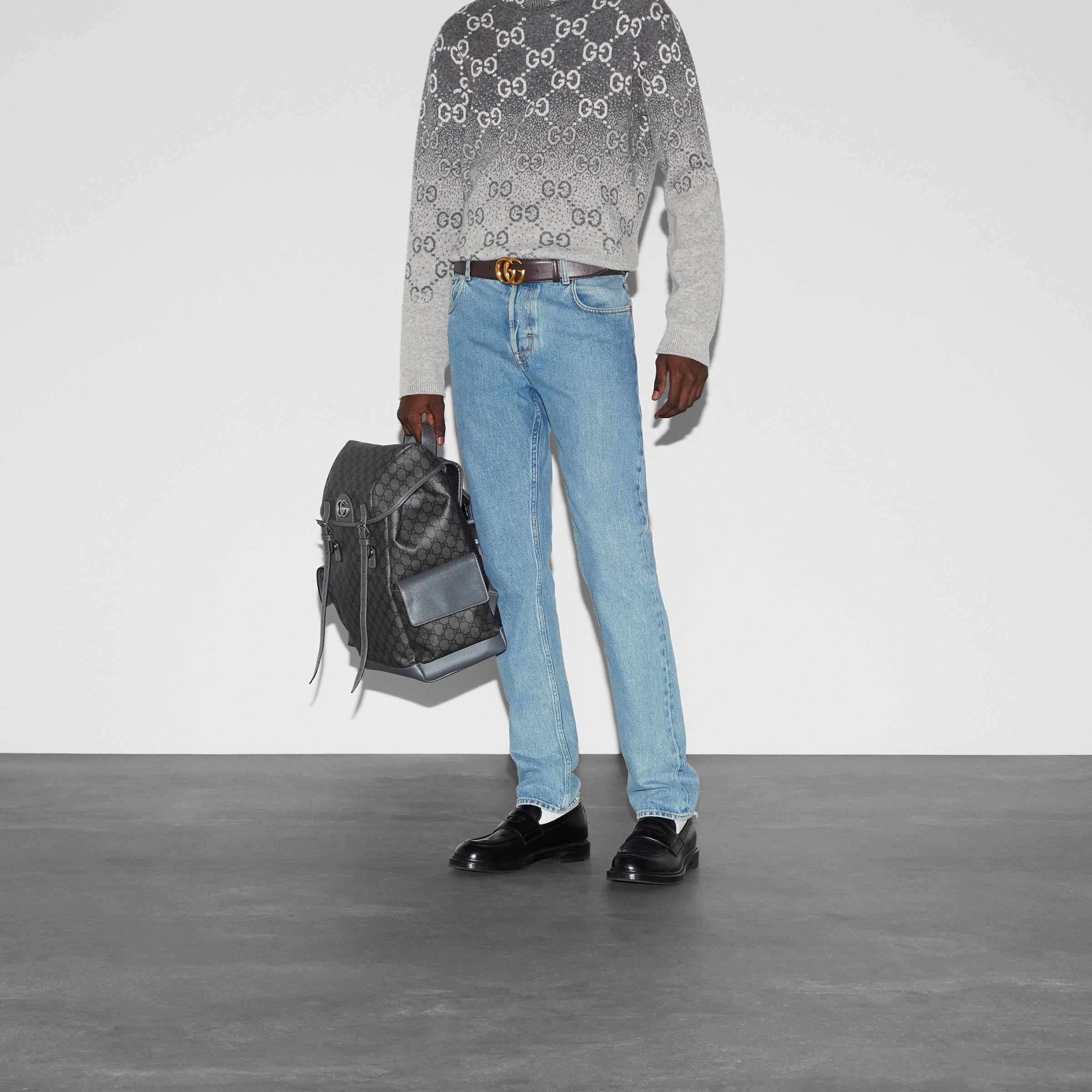 Denim trouser with Web in blue | GUCCI® ZA