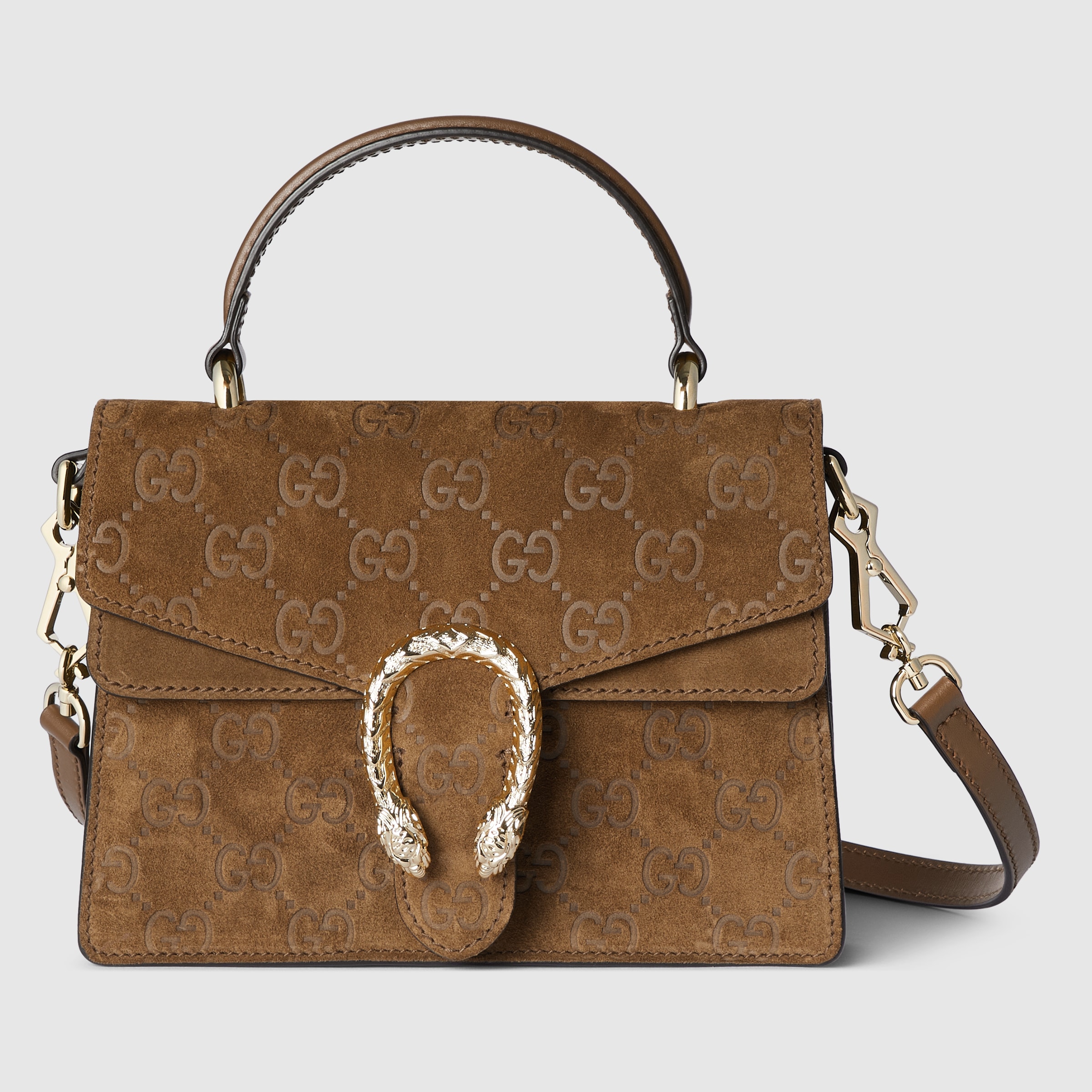 Dionysus mini top handle bag in brown GG suede | GUCCI® US