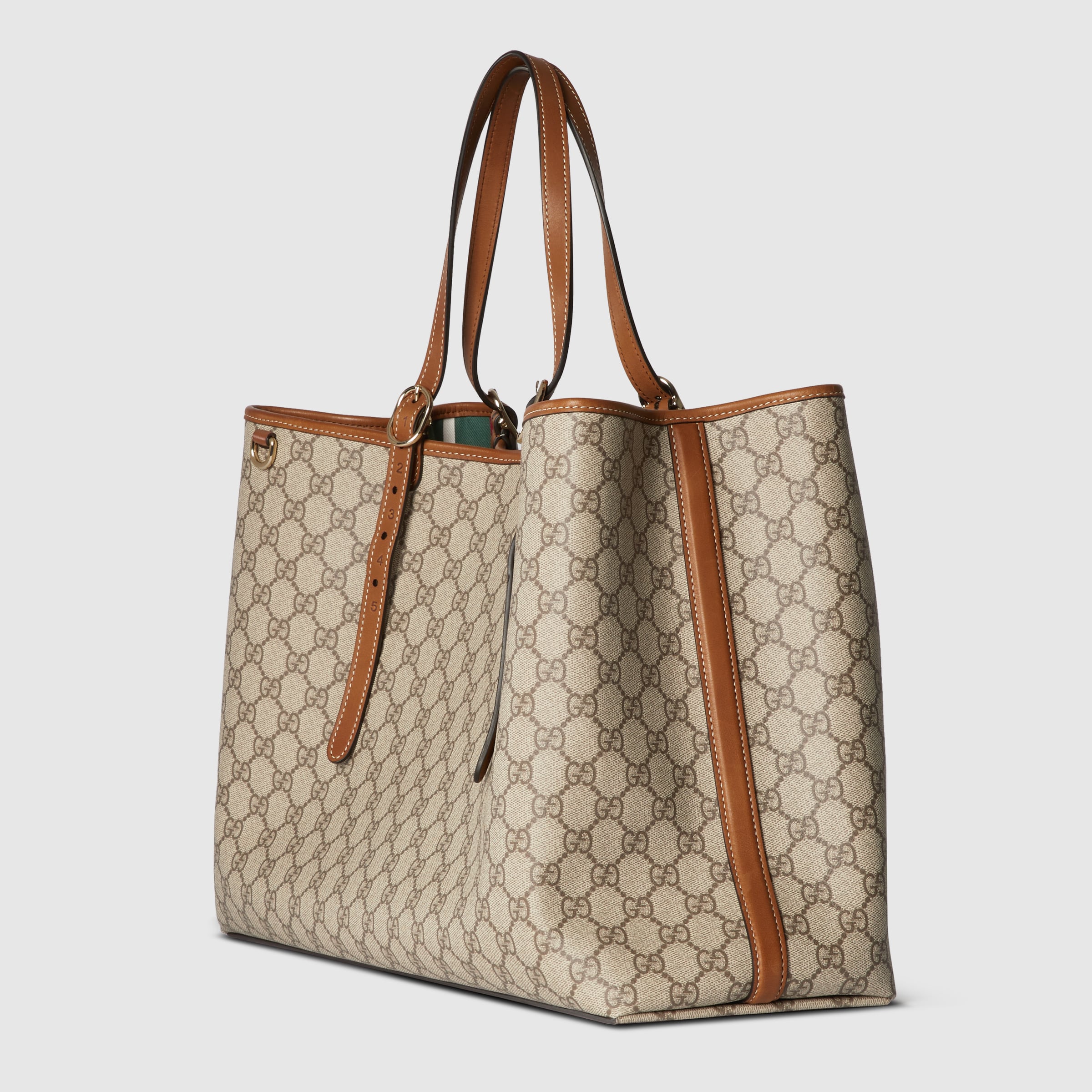 GG Emblem maxi tote bag in beige and dark brown fabric | GUCCI® US