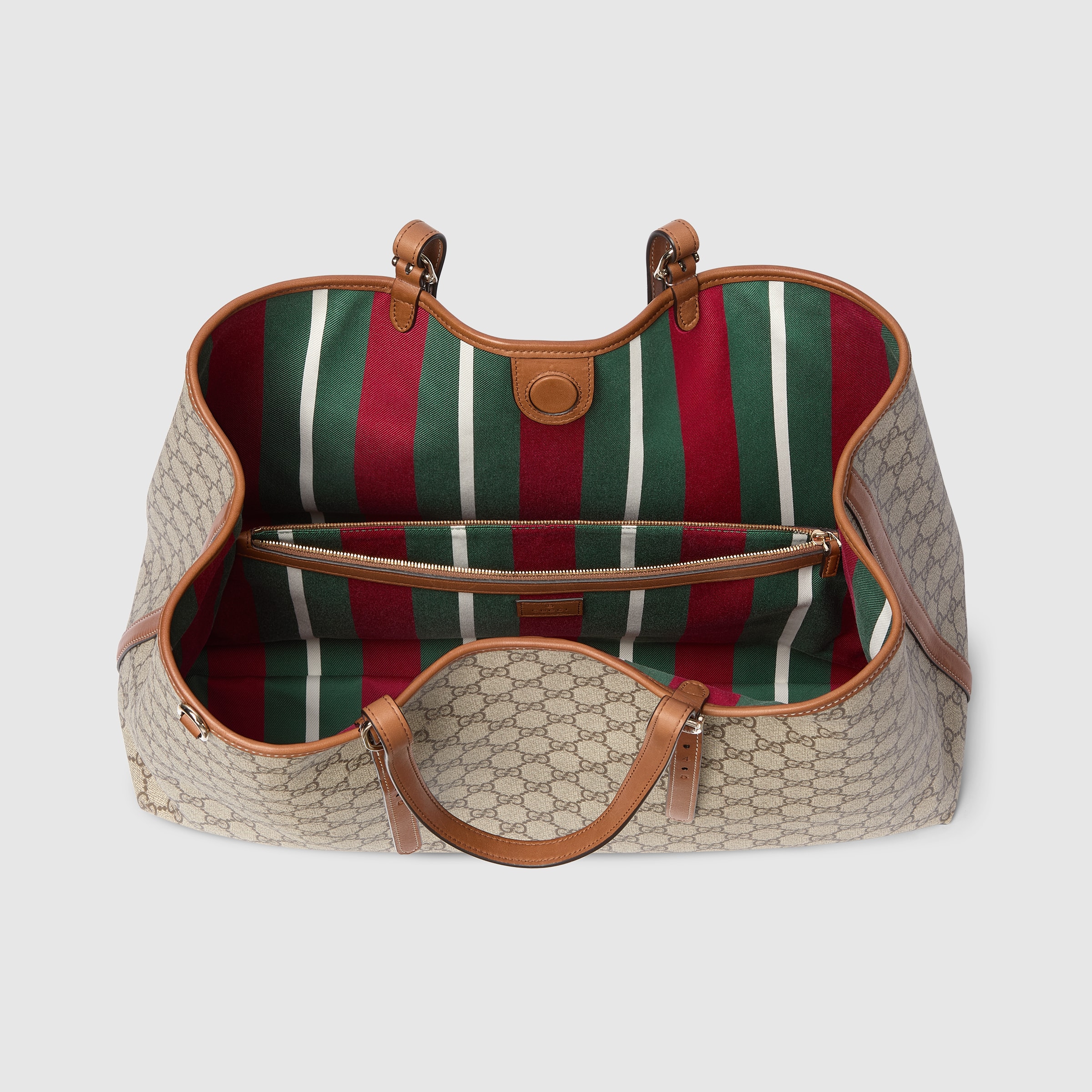 Bolsa tote grande GG Emblem intejido beige y café oscuro | GUCCI® MX