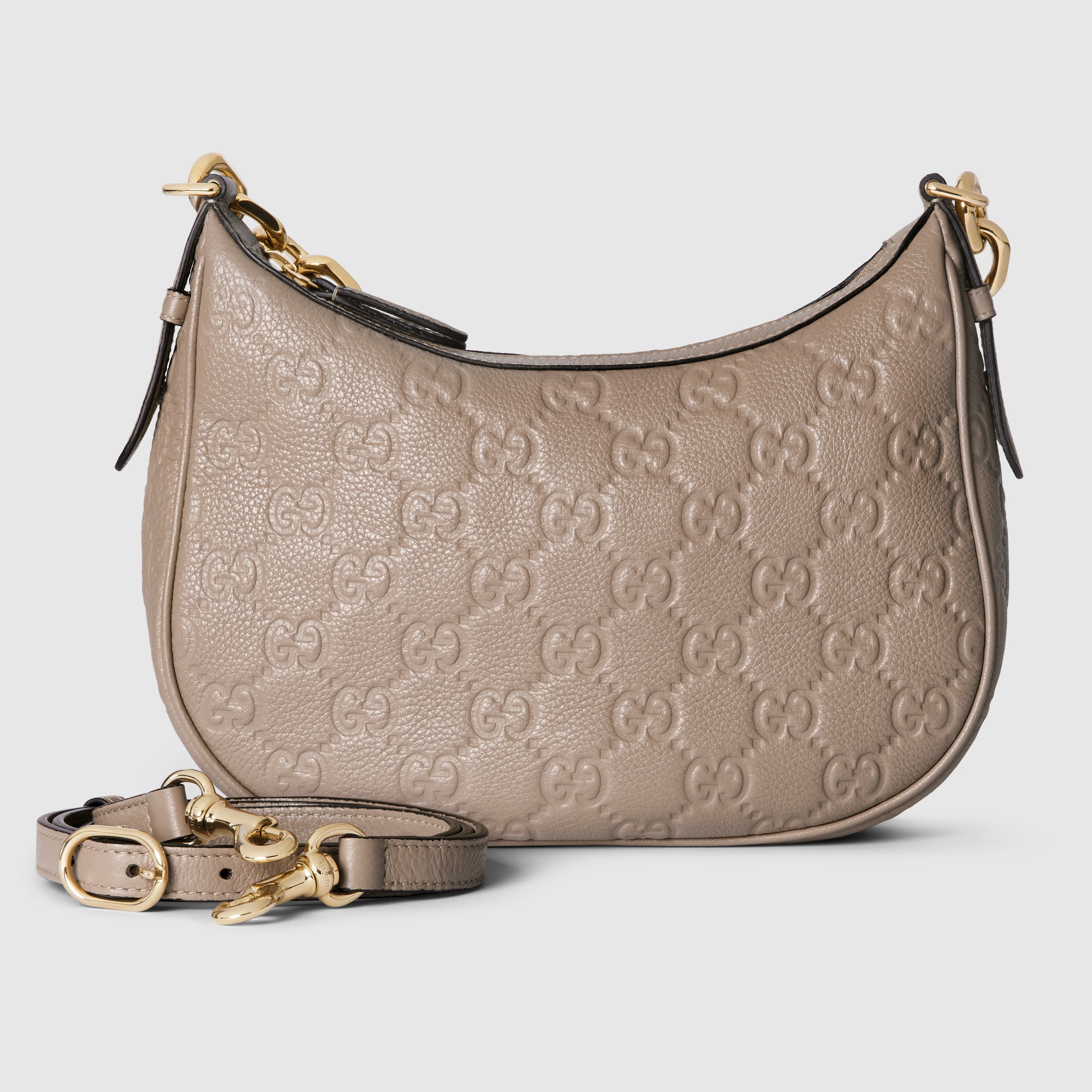 GG Emblem medium shoulder bag in taupe GG leather | GUCCI® UK