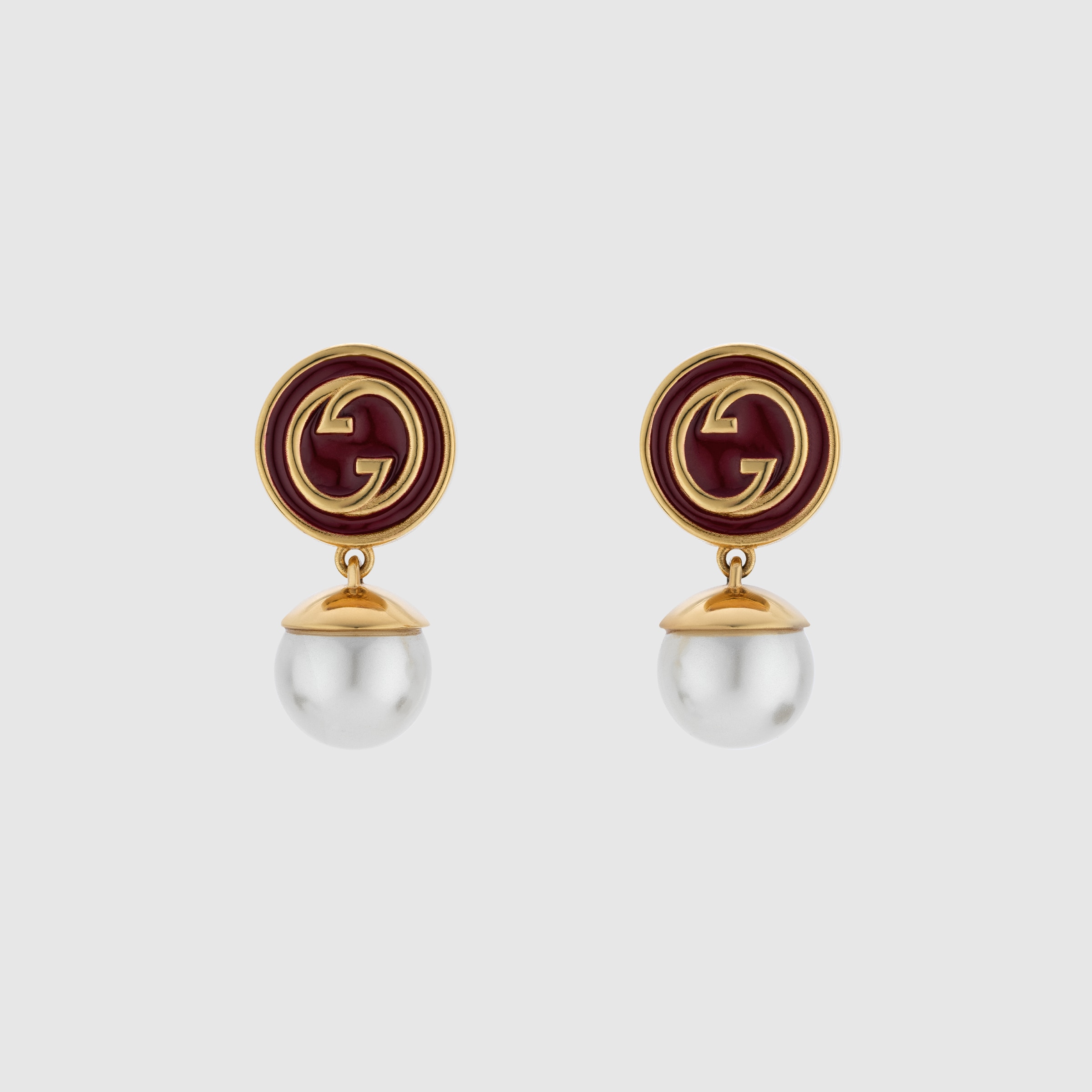 Gucci Blondie pearl drop earrings in yellow gold-toned metal | GUCCI ...