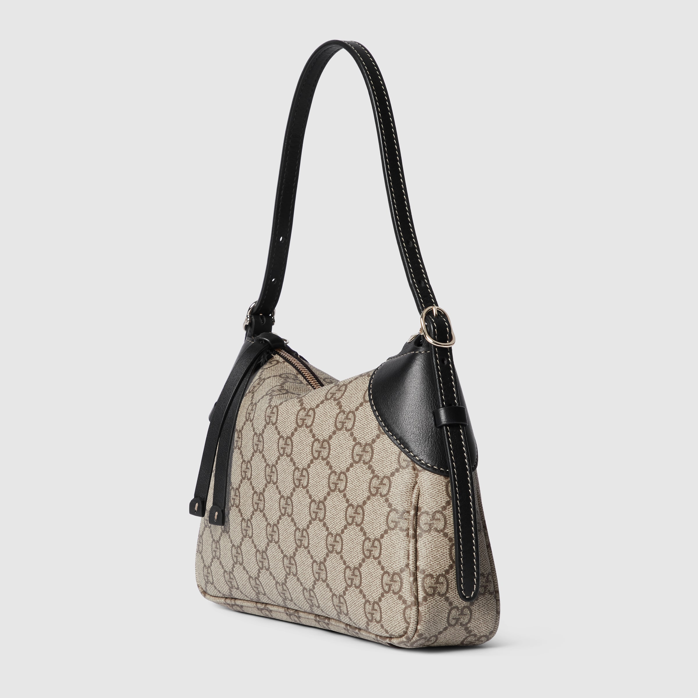 GG Emblem small shoulder bag in beige and dark brown fabric | GUCCI® AE