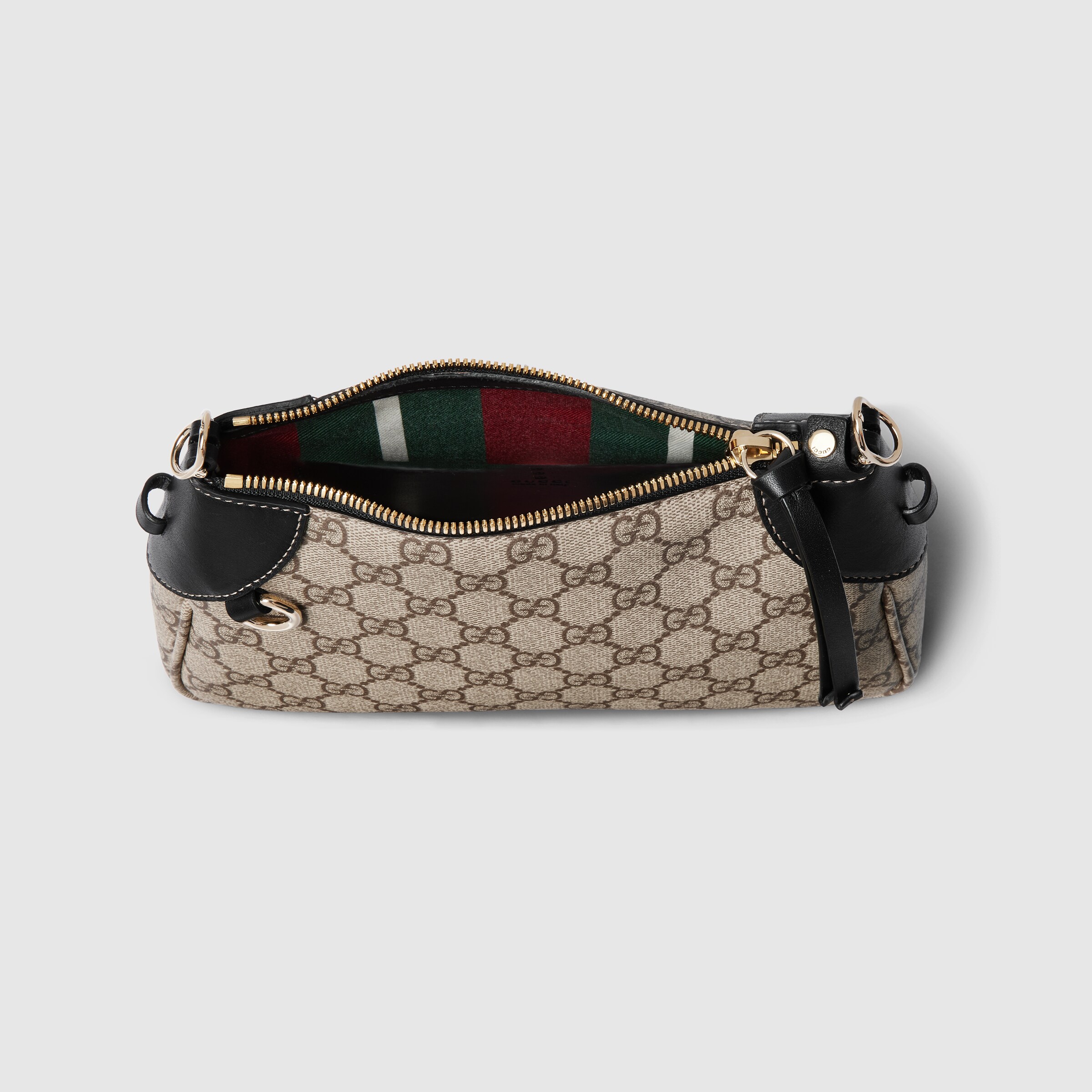 GG Emblem small shoulder bag in beige and dark brown fabric | GUCCI® AE