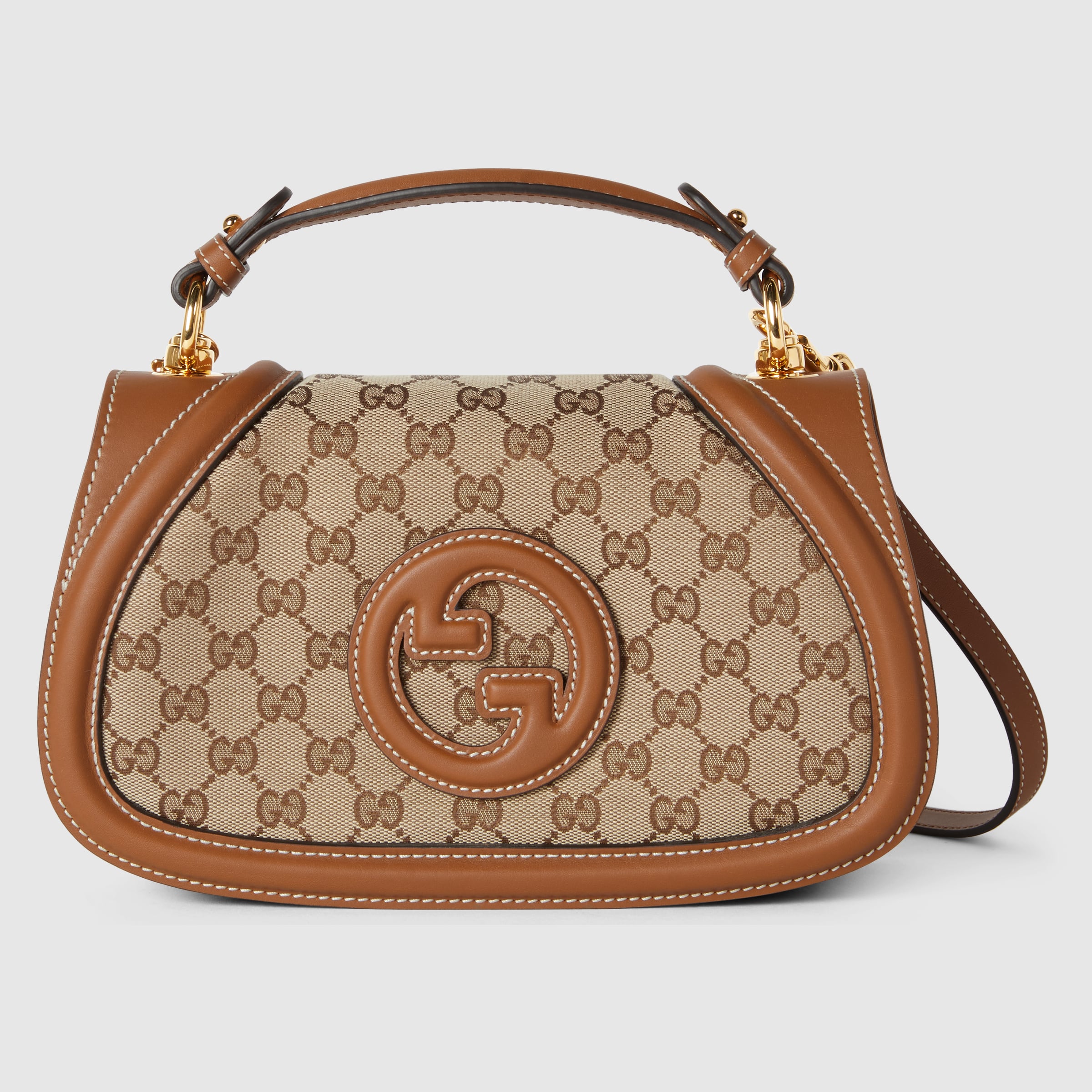 Gucci Blondie small top handle bag in beige and dark brown canvas ...