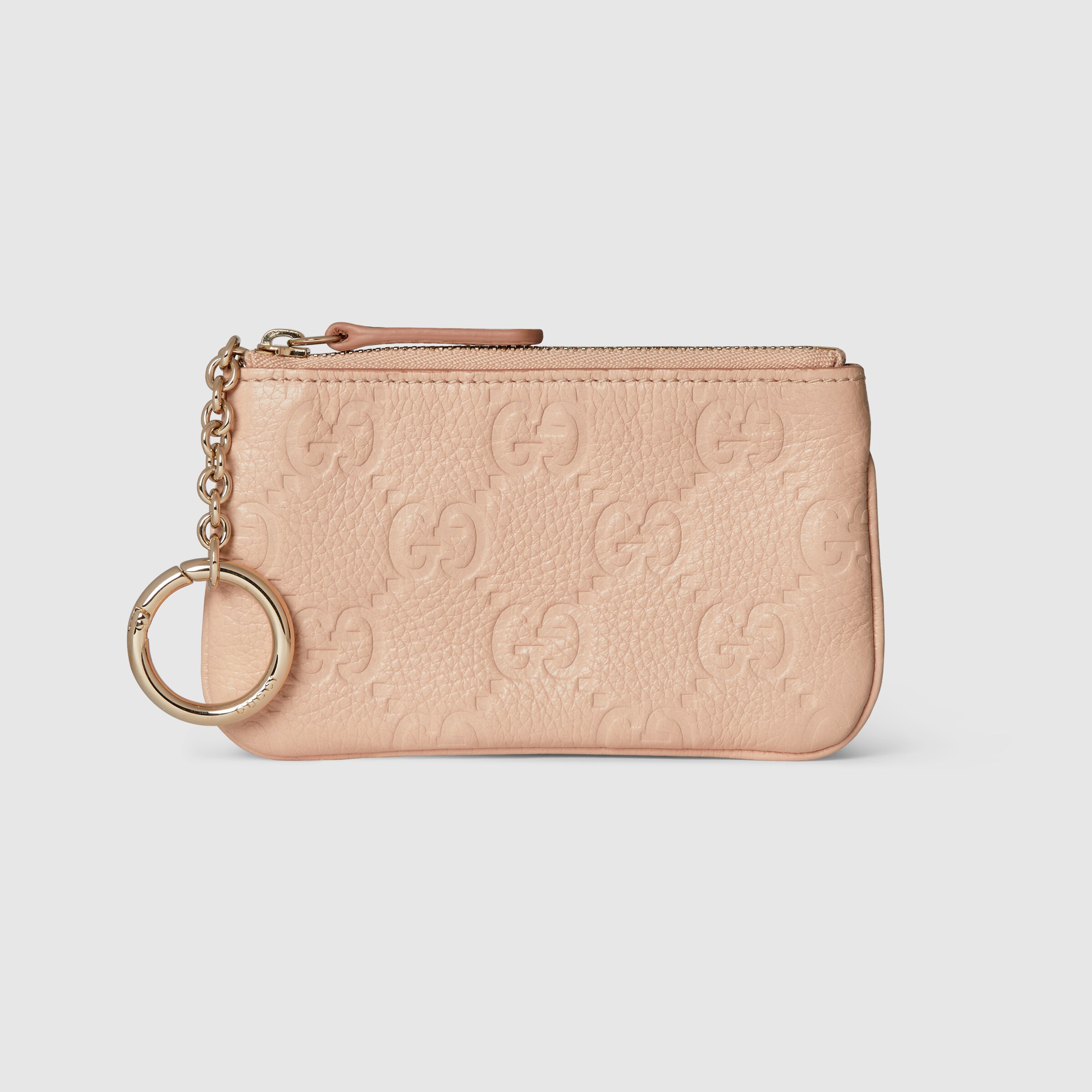 GG Emblem zip key case in light pink leather | GUCCI® UK