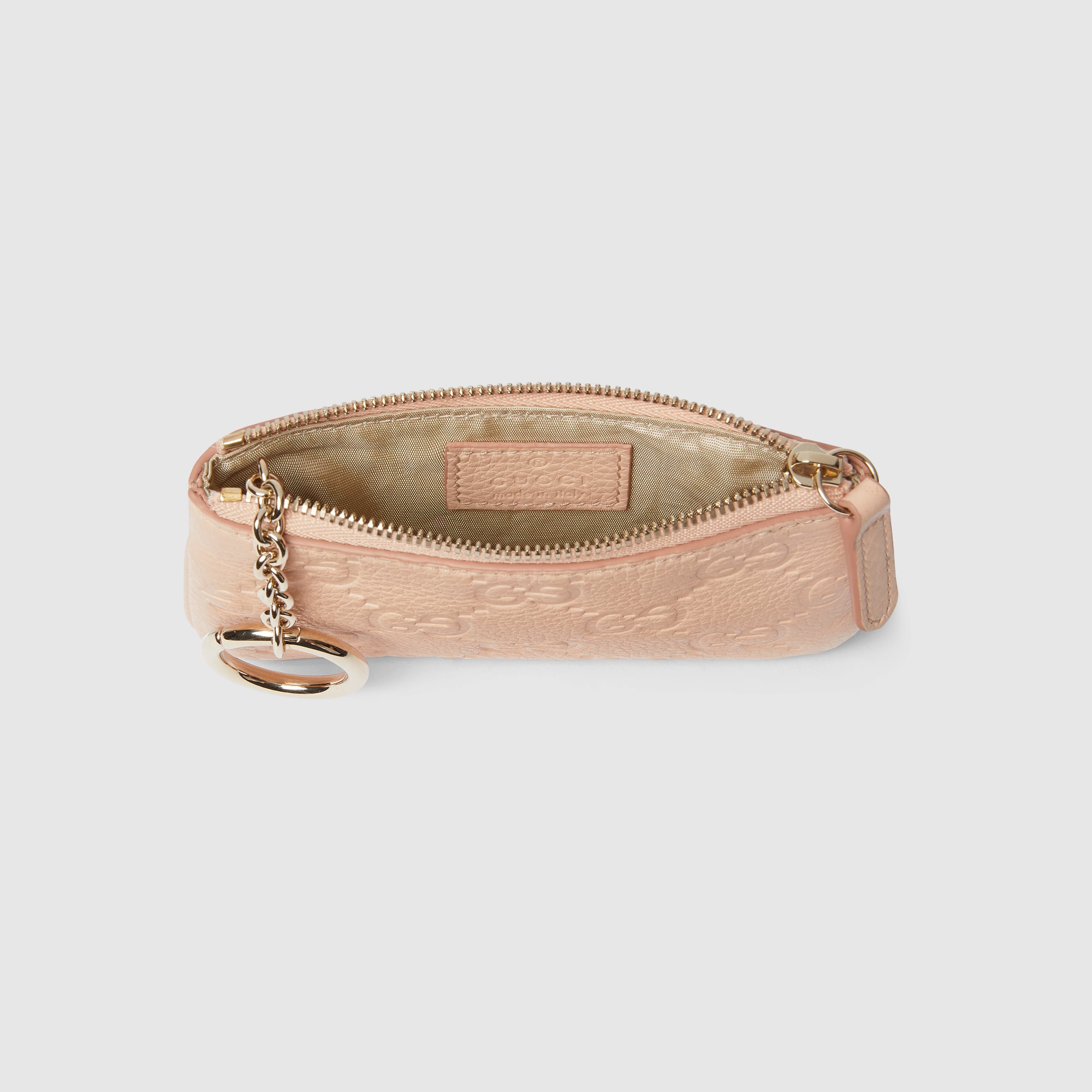 GG Emblem zip key case in light pink leather | GUCCI® UK