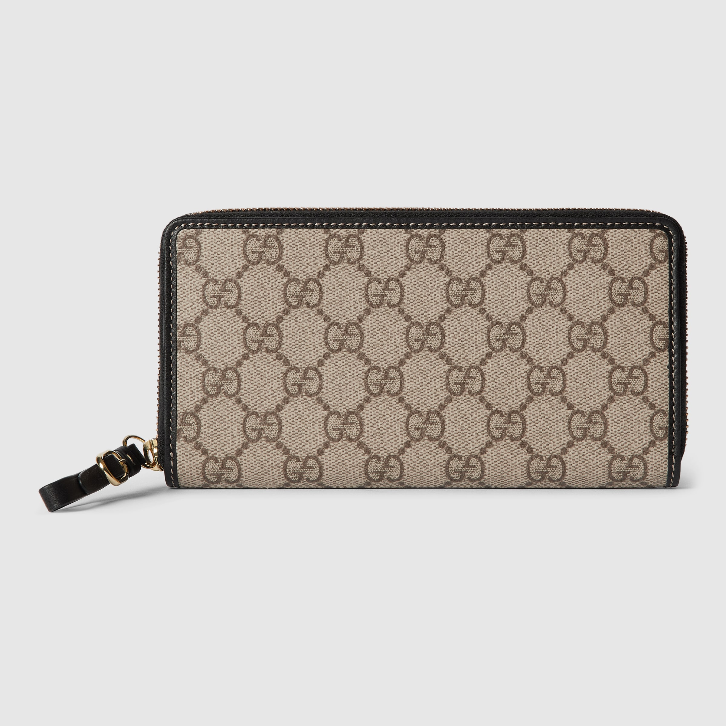 GG Emblem zip around wallet in beige and dark brown fabric | GUCCI® US