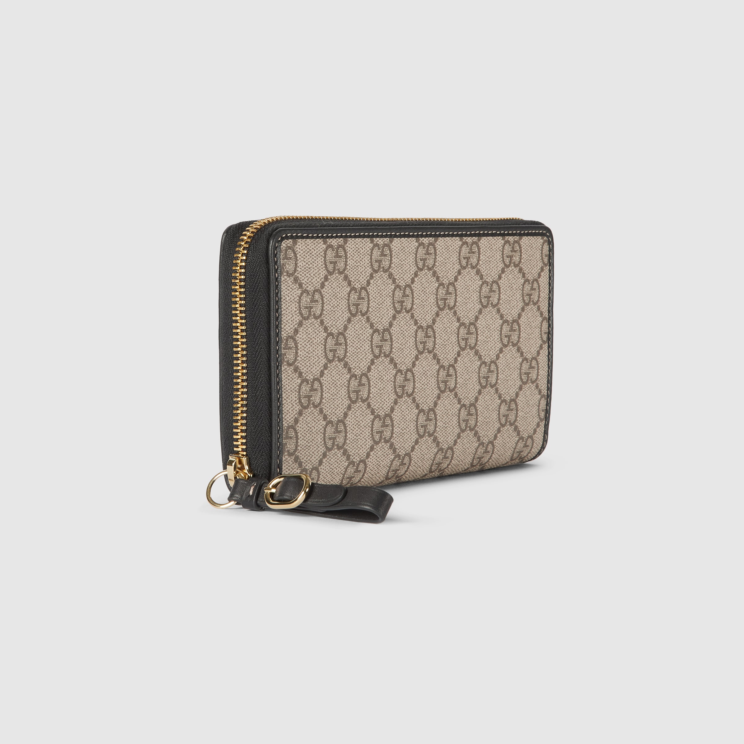 GG Emblem zip around wallet in beige and dark brown fabric | GUCCI® US