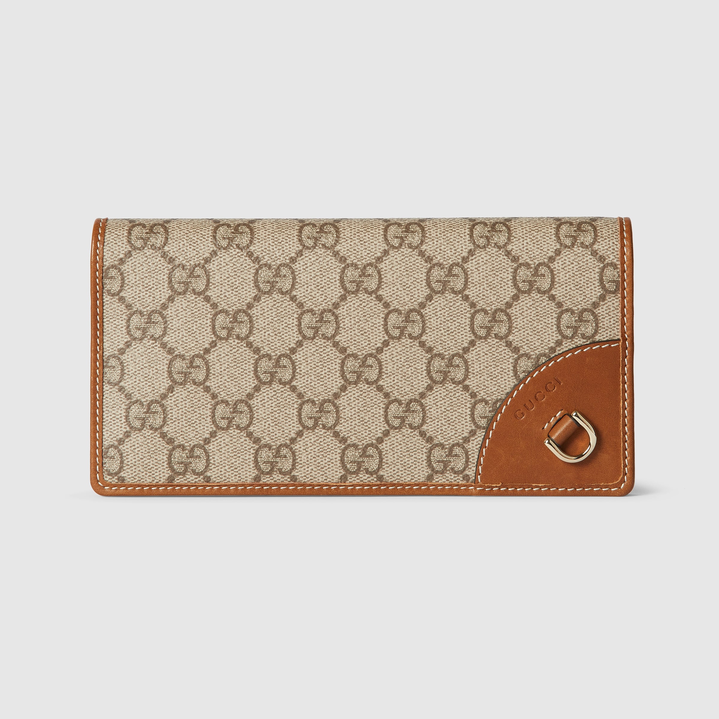 Cartera continental GG Emblem inlona beige y café oscuro | GUCCI® MX