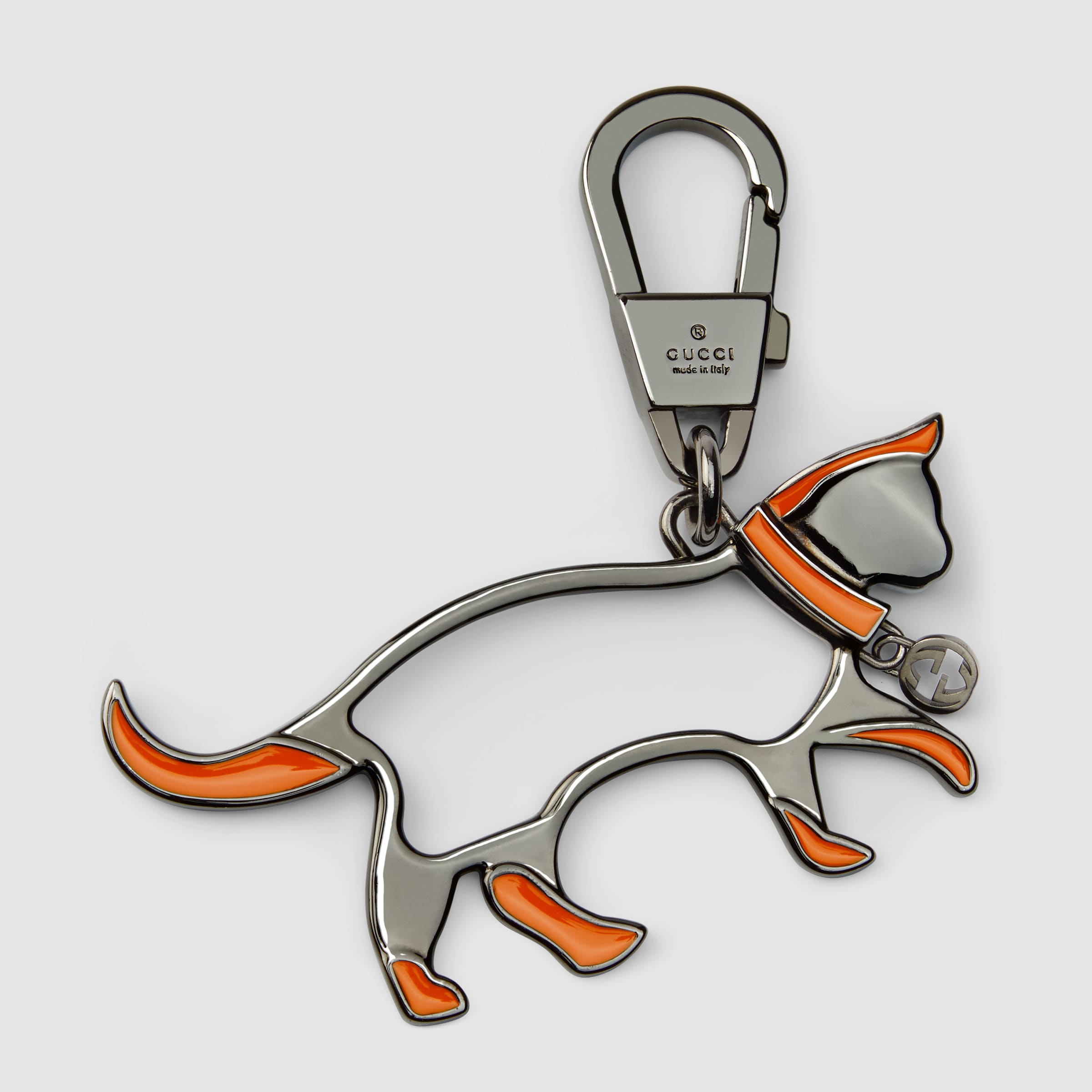 Cat keychain with Interlocking G in silver-toned metal | GUCCI® US