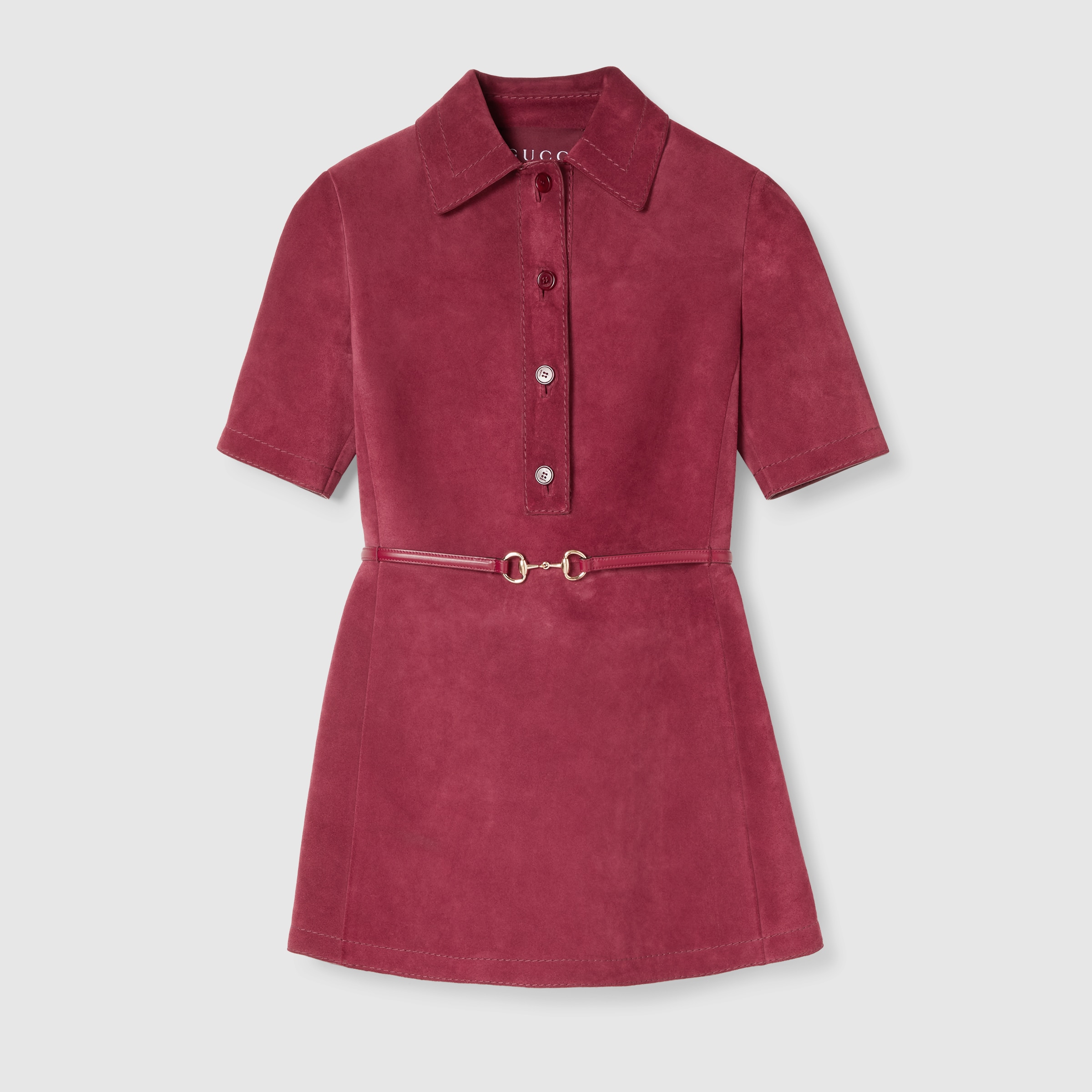 Suede dress with detachable belt in Gucci Rosso Ancora red | GUCCI® UK