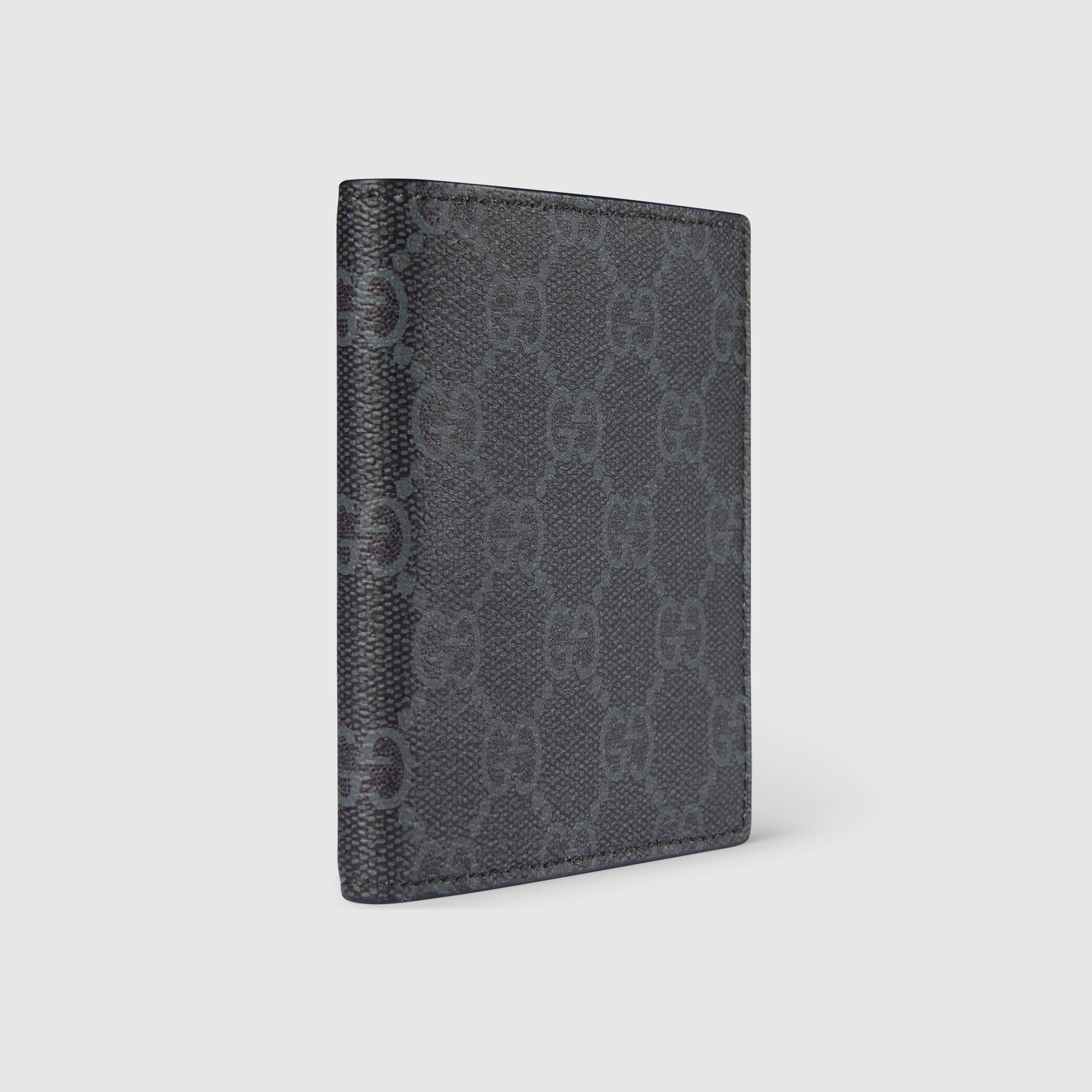 GG Emblem bi-fold wallet in black fabric | GUCCI® Australia