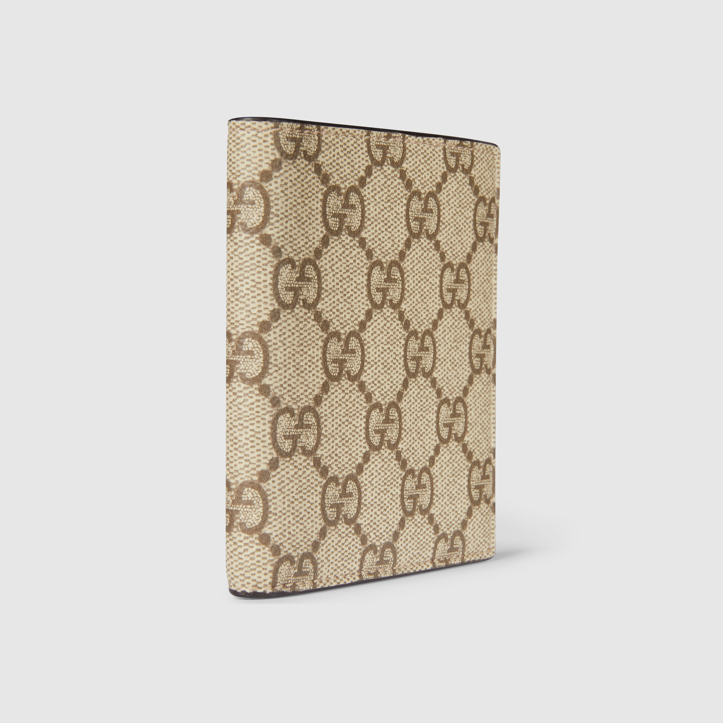 Cartera plegable GG Emblem intejido beige y café oscuro | GUCCI® MX